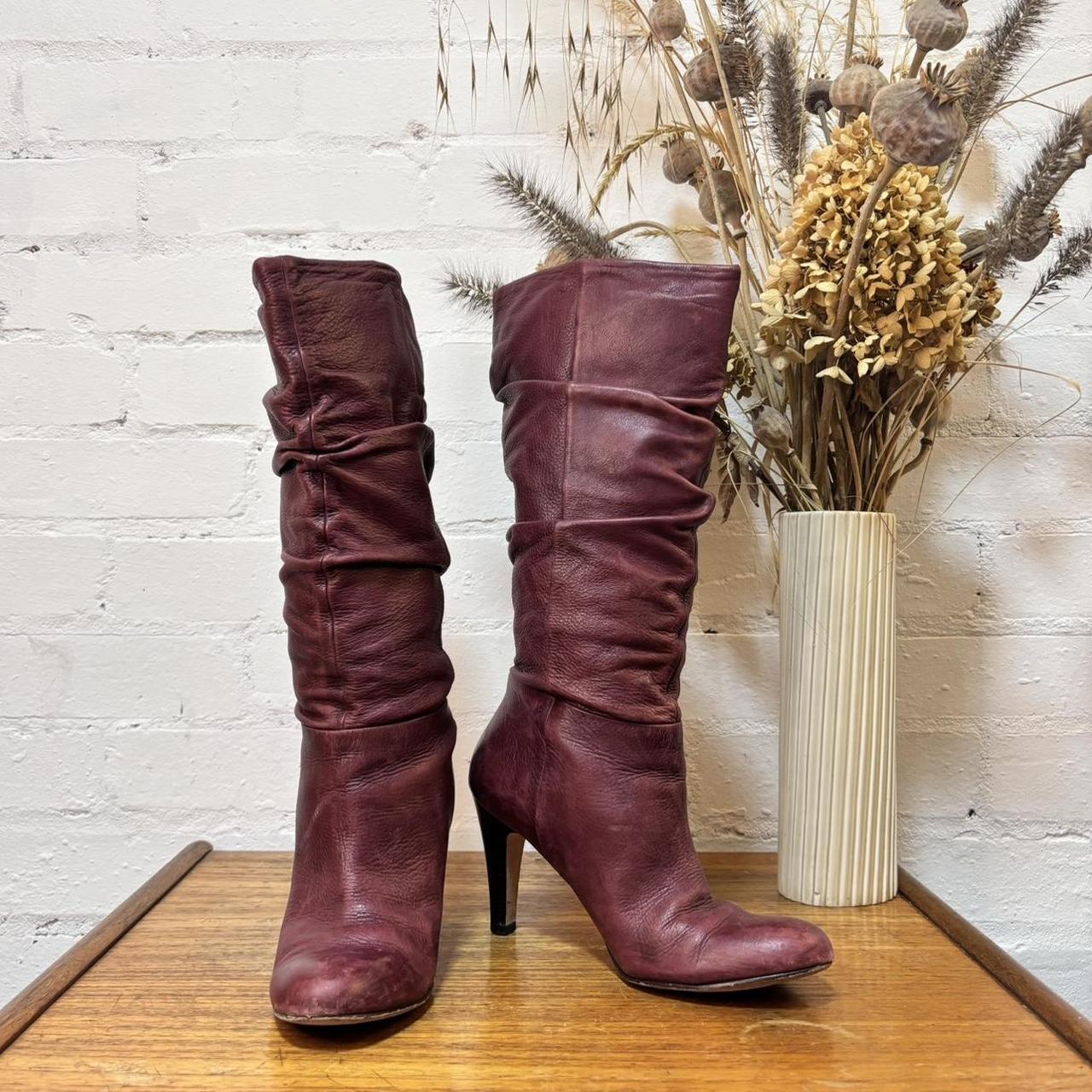 Unreal vintage real leather Italian boots Wine... - Depop