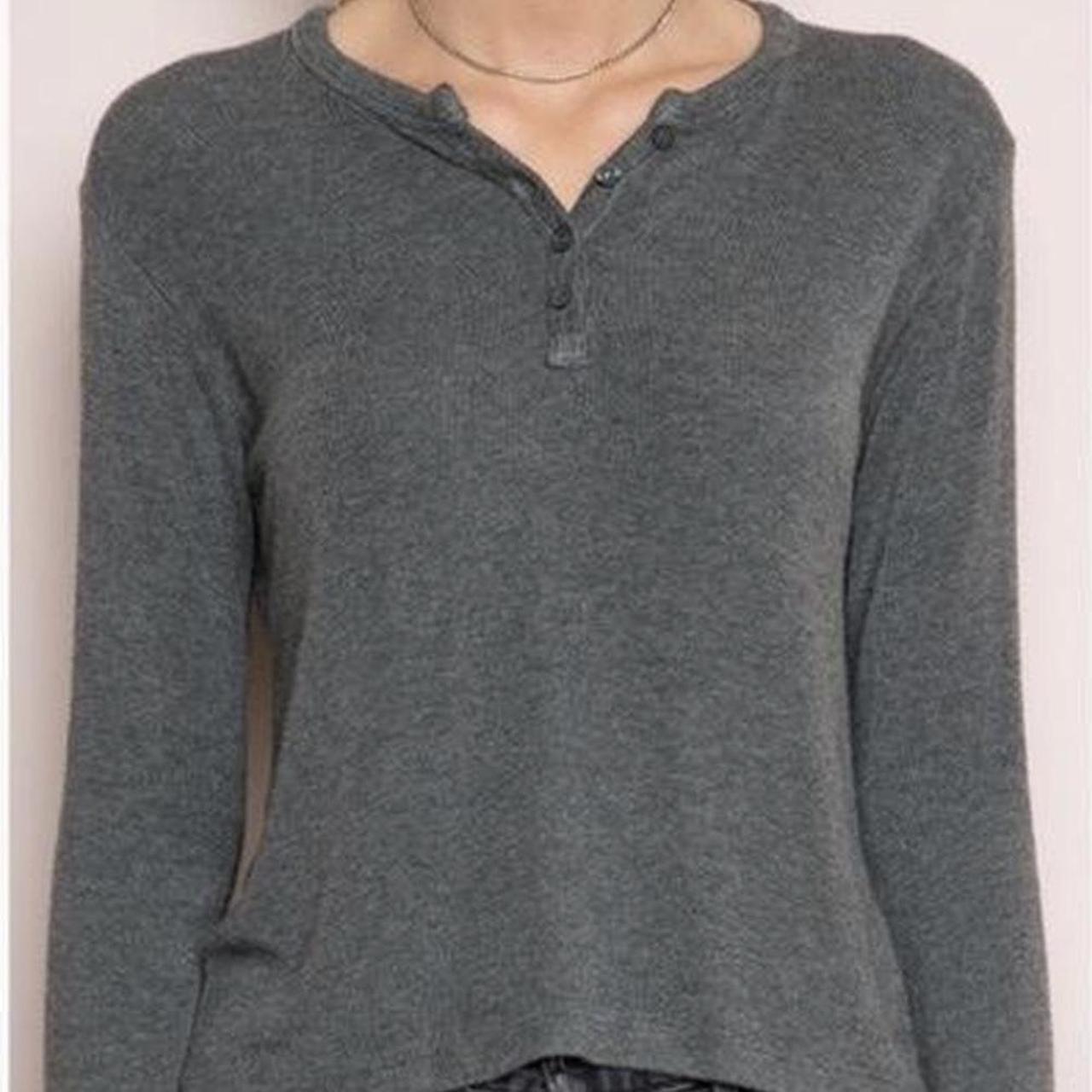 Brandy Melville John Galt dark charcoal grey henley... - Depop