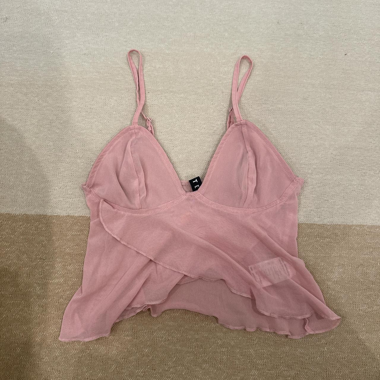 Pink ruffle tank with adjustable straps - Depop