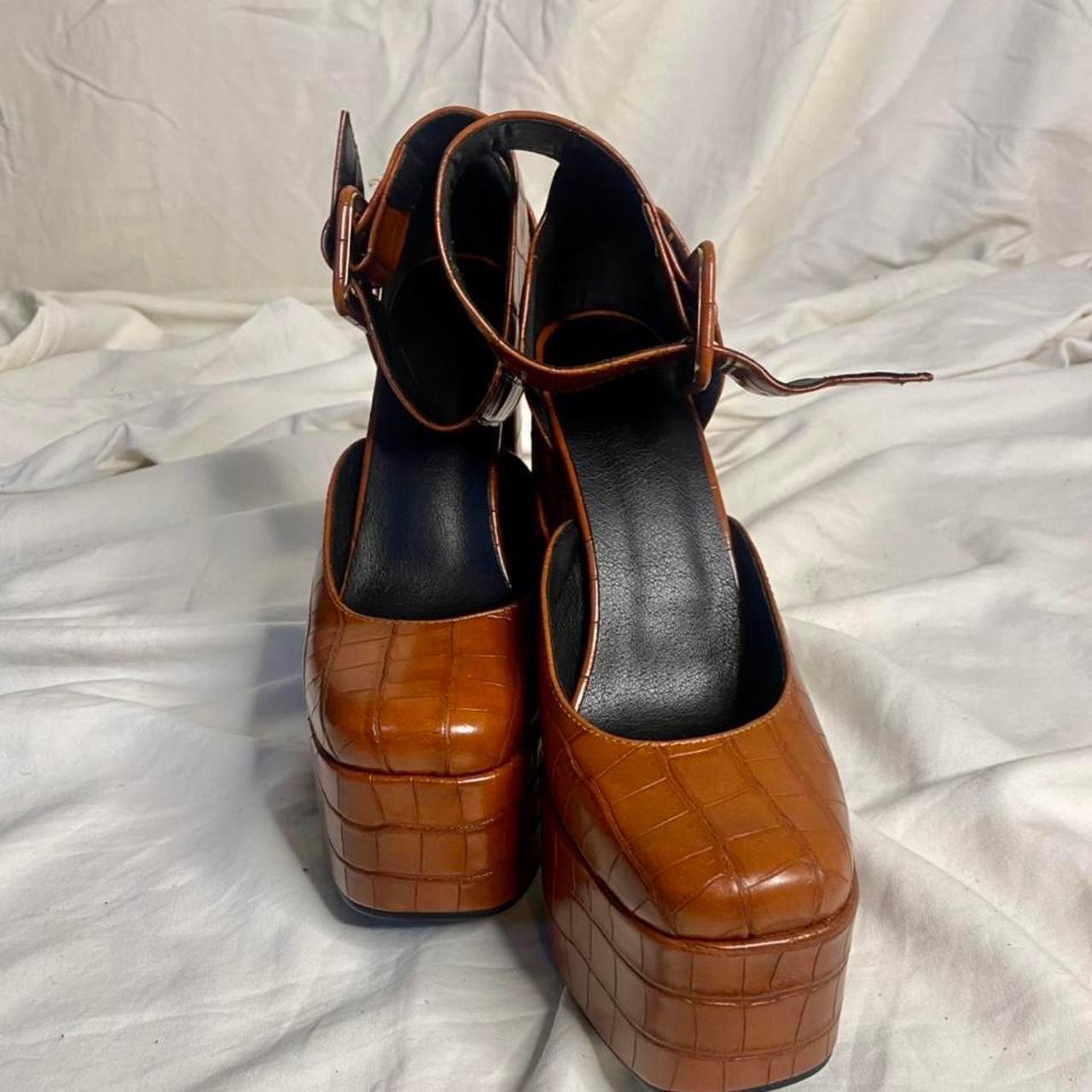 Faux croc skin brown platforms - brand new Cannot... - Depop