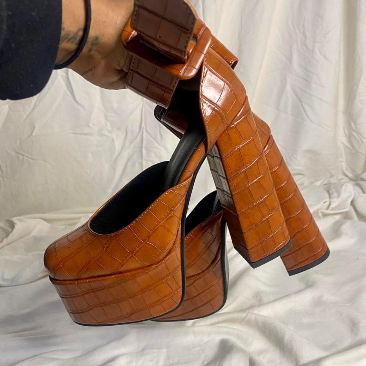 Faux croc skin brown platforms - brand new Cannot... - Depop