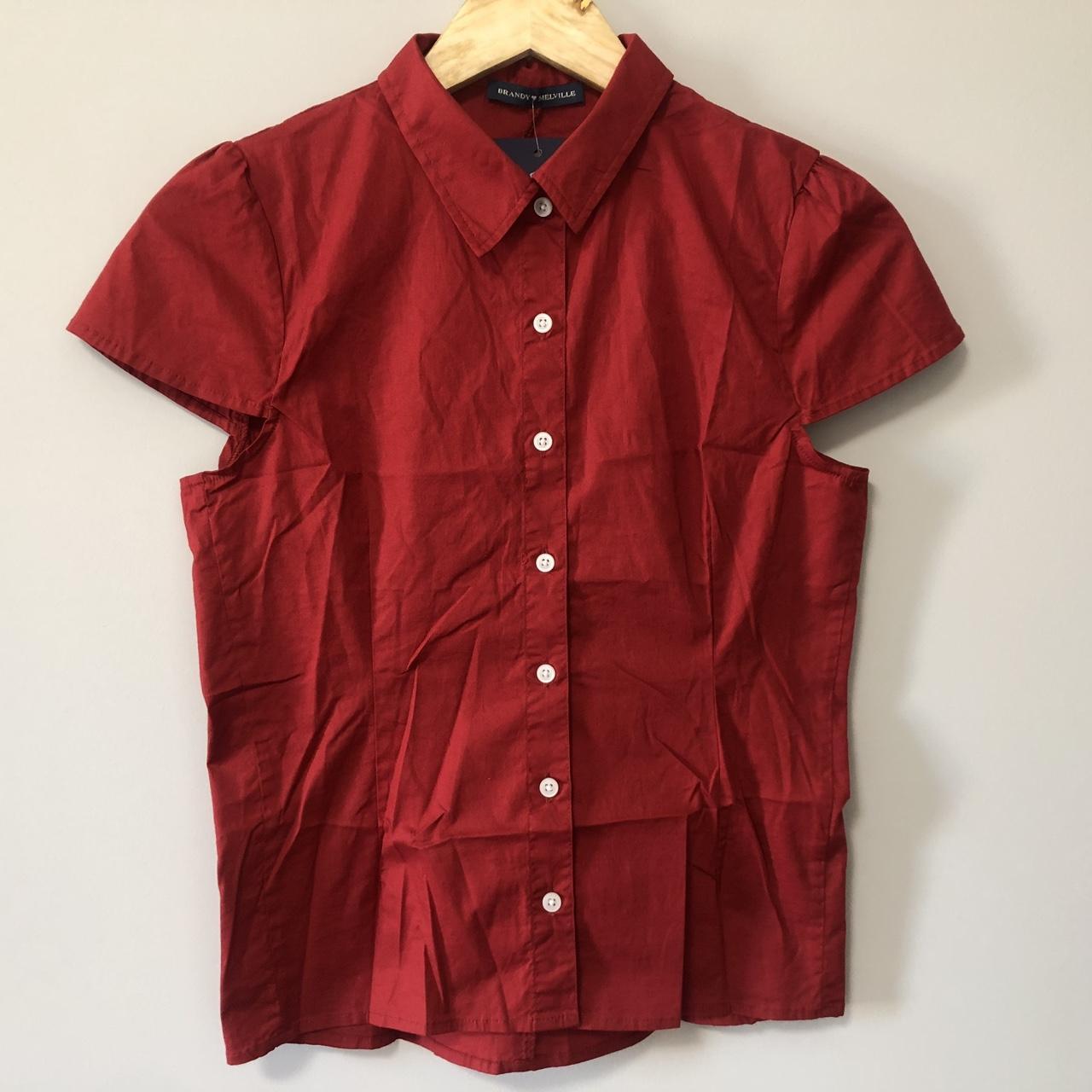 Brandy Melville rue top - red short sleeve button... | Depop