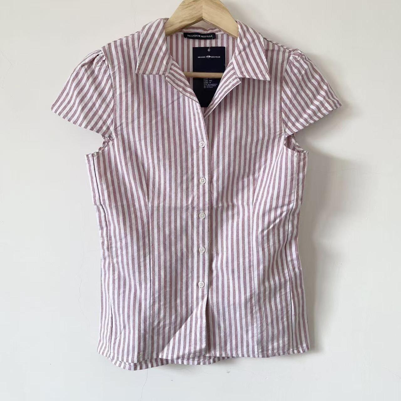 Brandy Melville rue striped top - pink / purple... - Depop