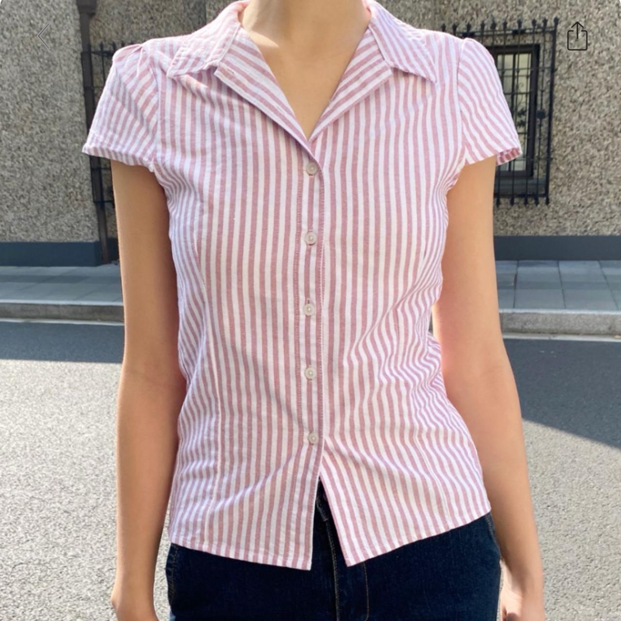 Brandy Melville rue striped top - pink / purple... - Depop
