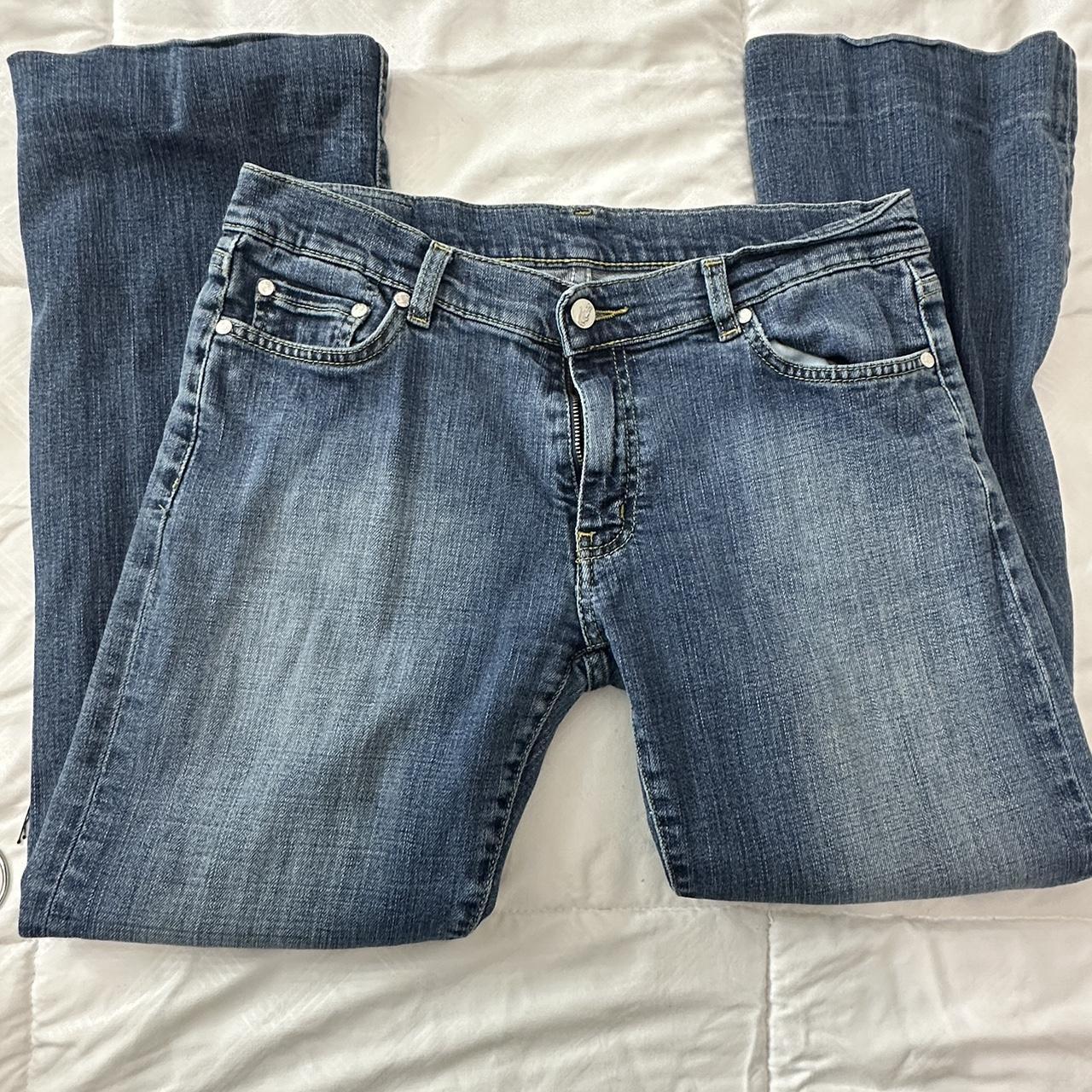 Lacoste low rise blue and navy jeans ripped hemming... | Depop