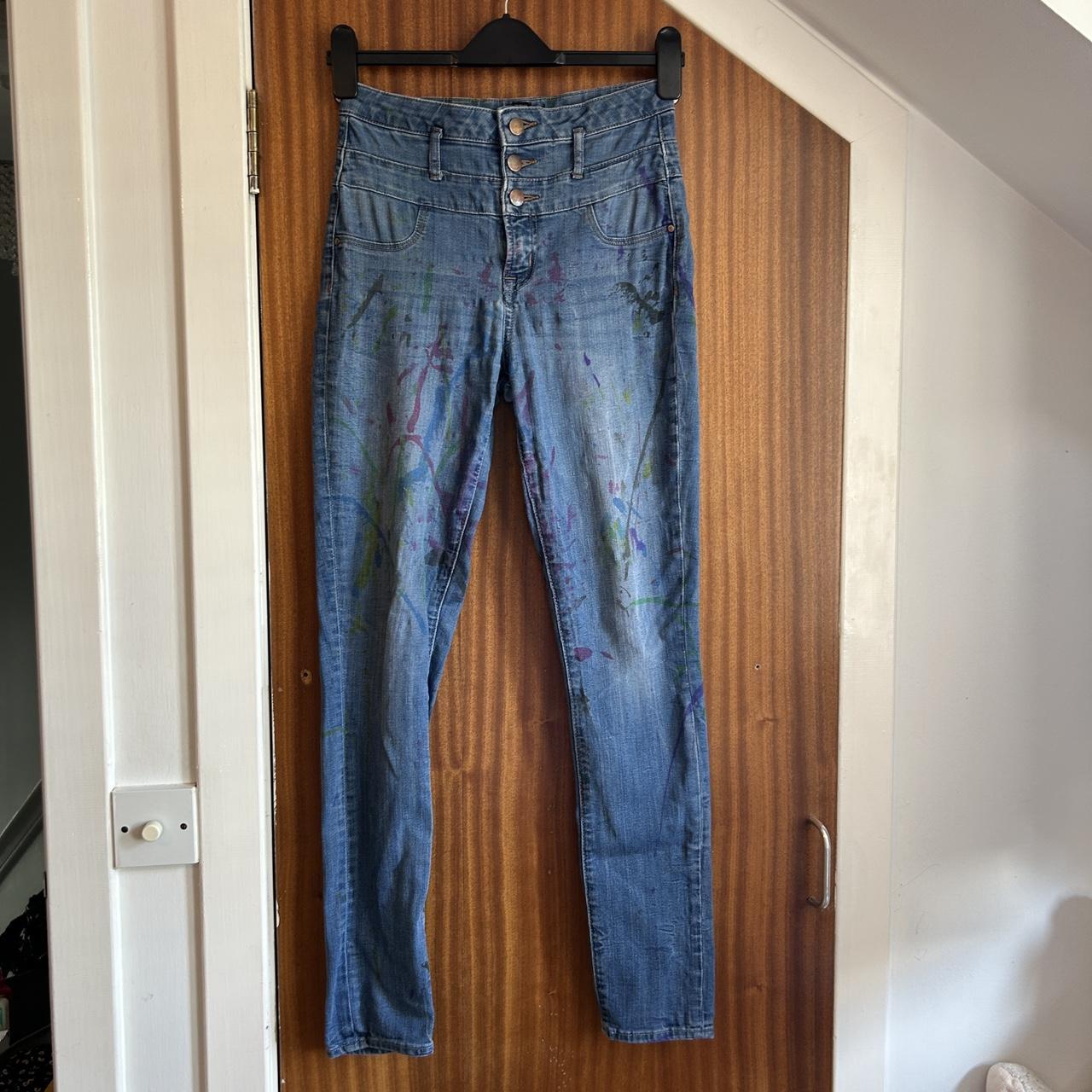 Paint-splatter high waisted jeans Super comfy high... - Depop