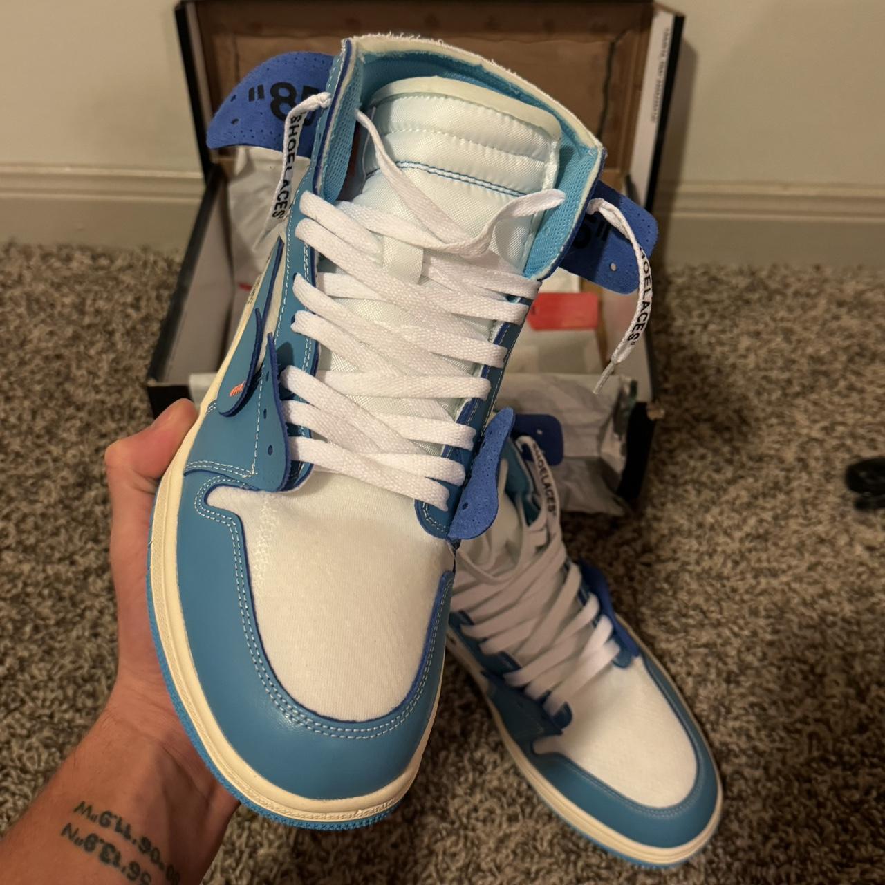 Jordan 1 Retro High Off-White University Blue UA - Depop
