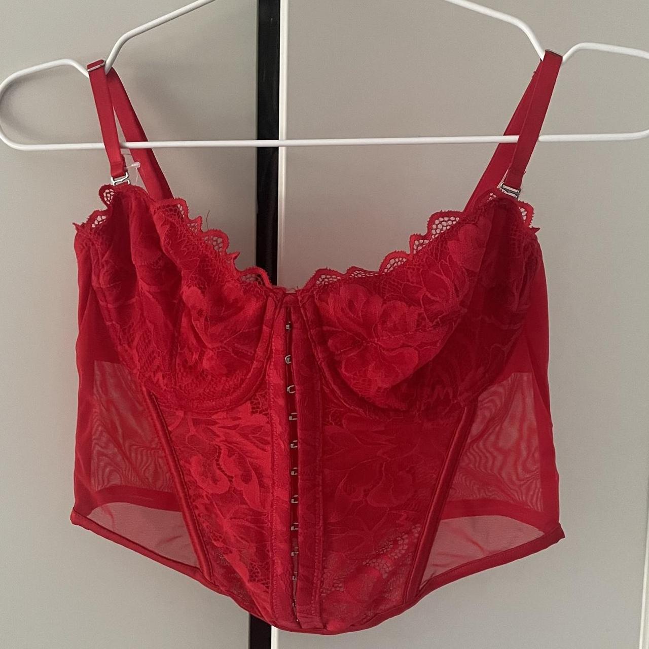 PRIMARK RED LACE BUSTIER CORSET 34C (36B + 32D) Worn... - Depop