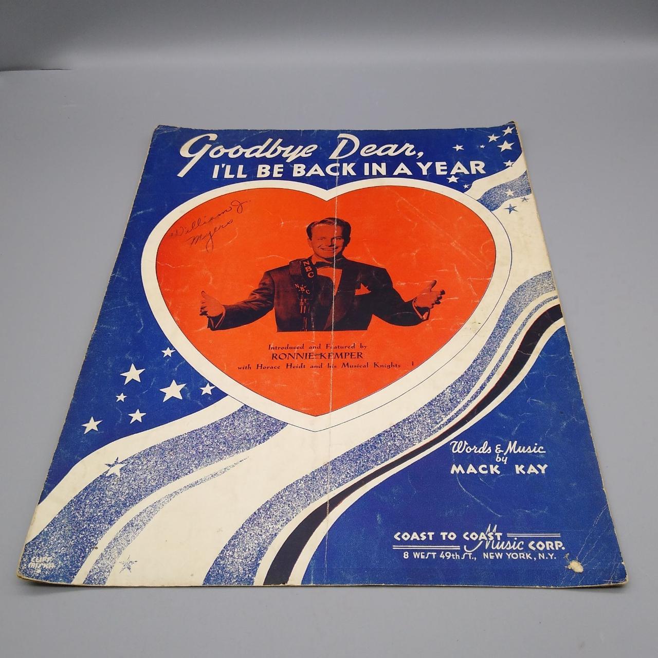 Vintage Sheet Music, Goodbye Dear I'll Be Back in a... - Depop