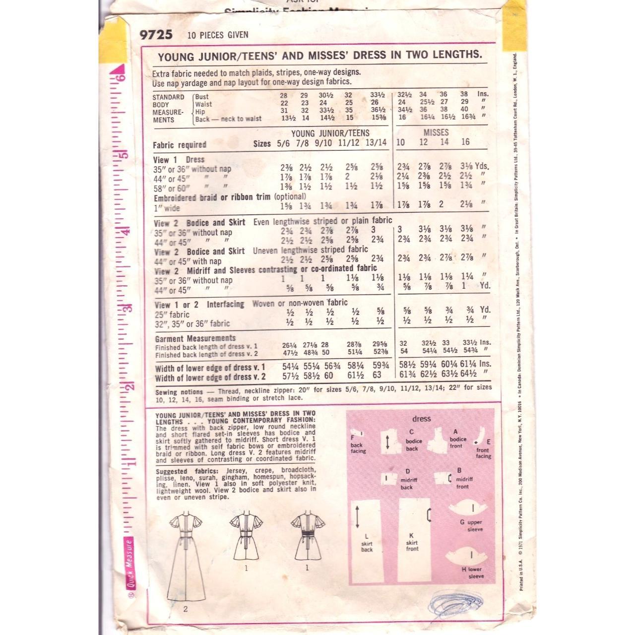 Vintage Sewing PATTERN Simplicity 9725, Young... - Depop