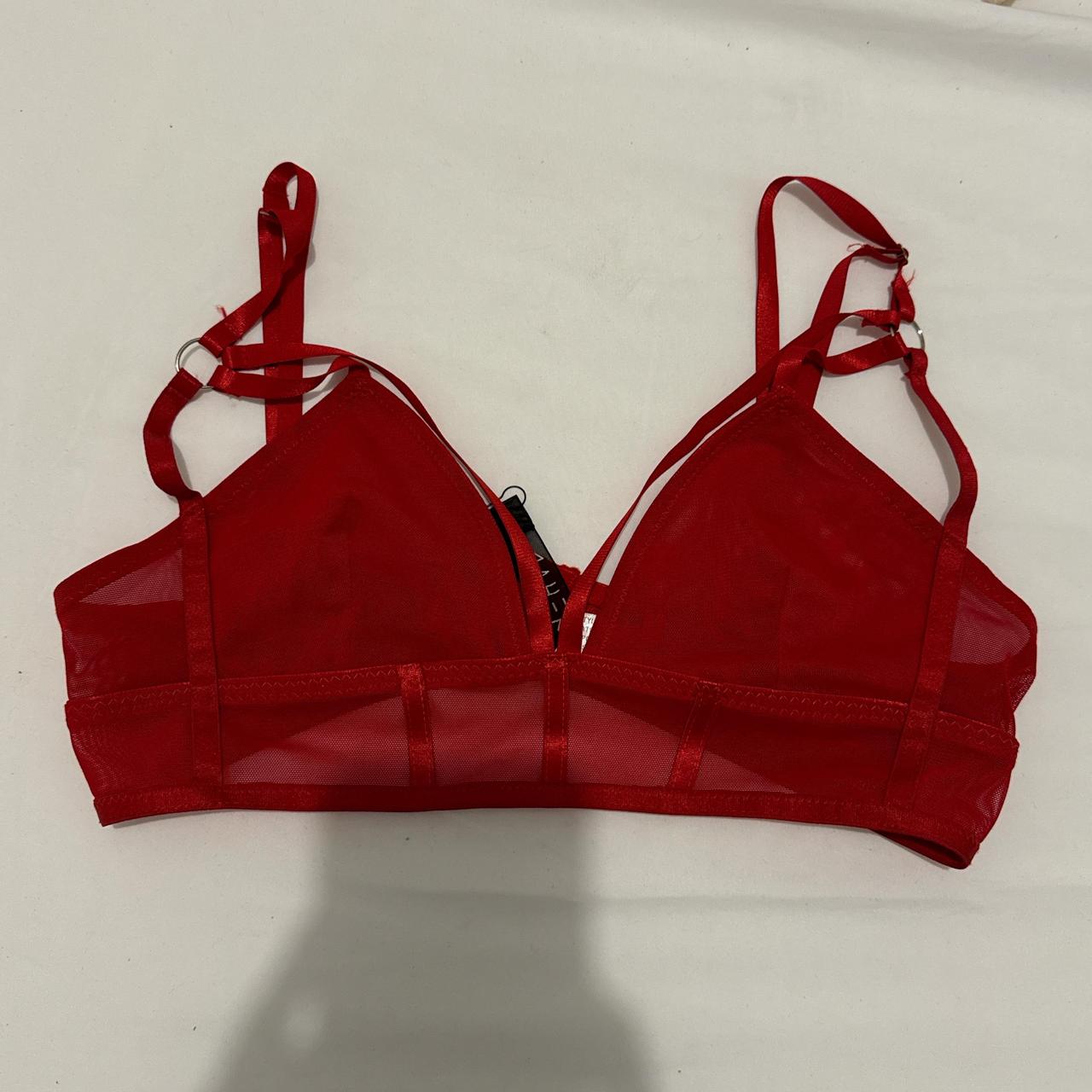 Red mesh lingerie bra bralette. Size M. Would fit a... - Depop
