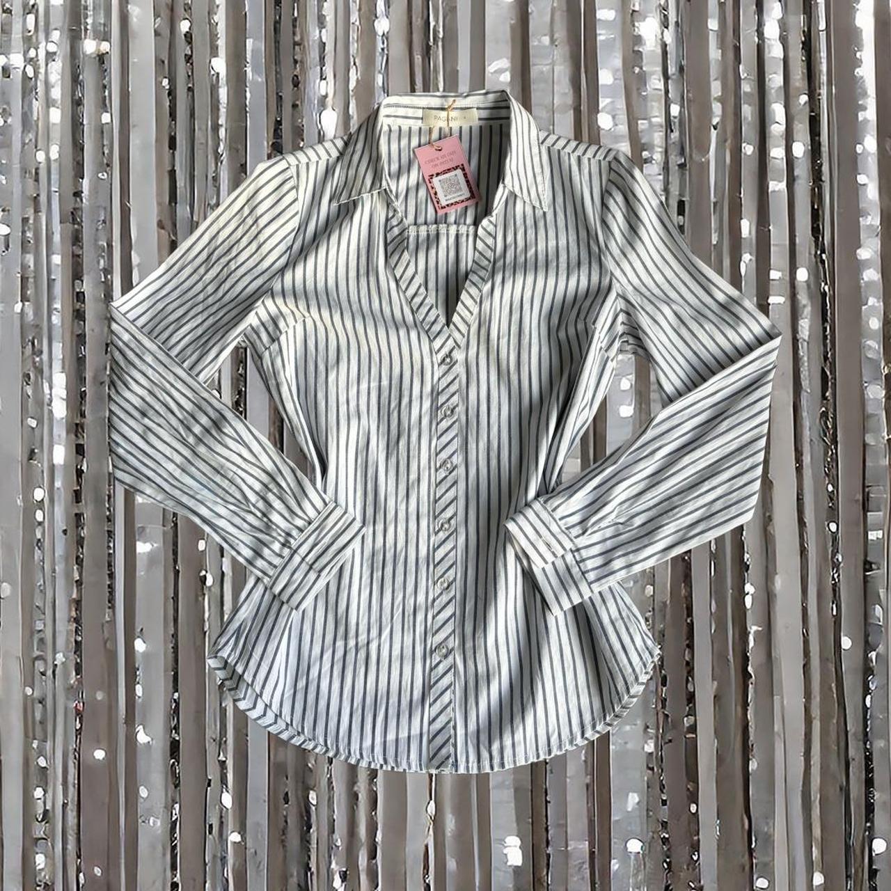 Pagani striped button-up blouse - giving office... | Depop