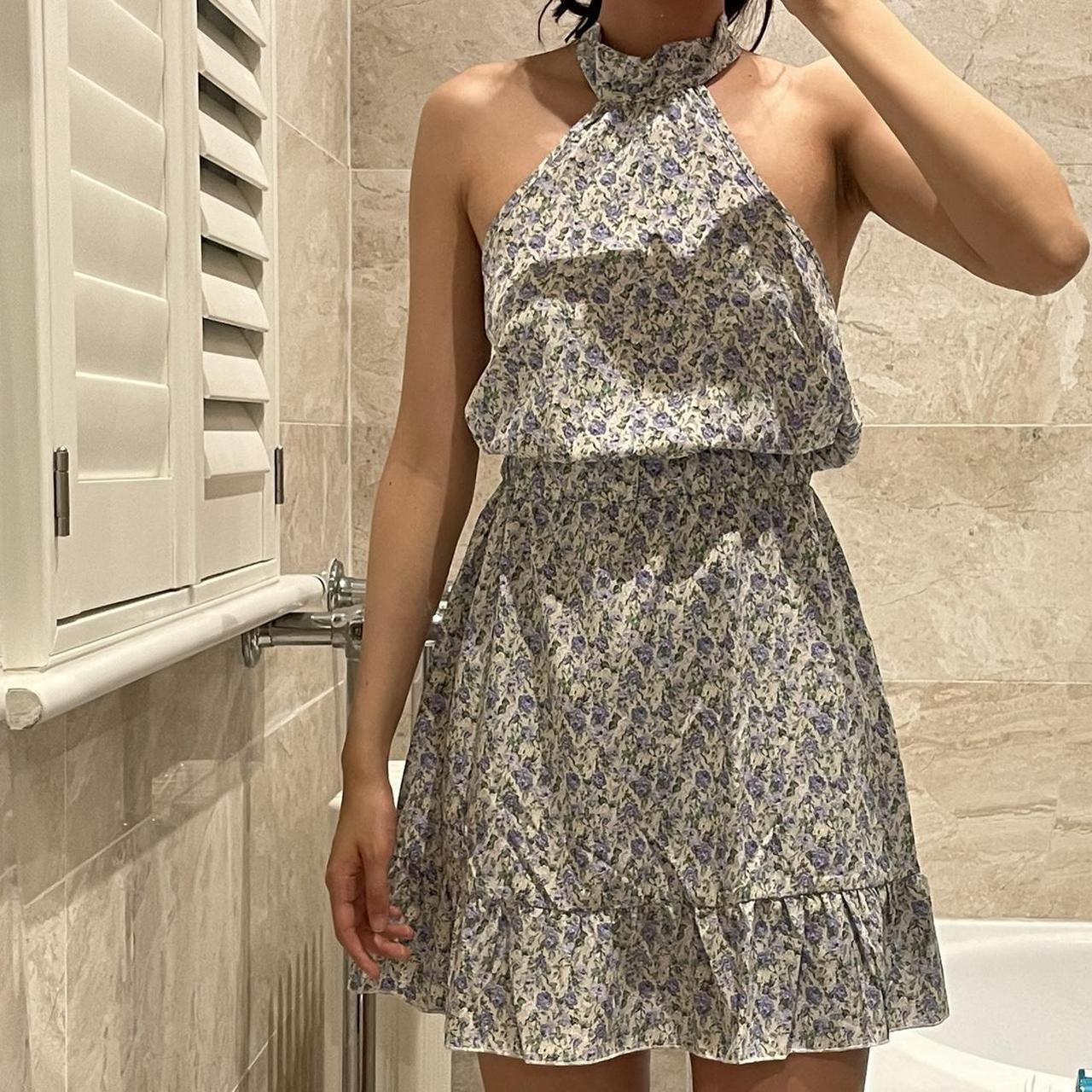 Floral halter neck sundress backless minidress... - Depop