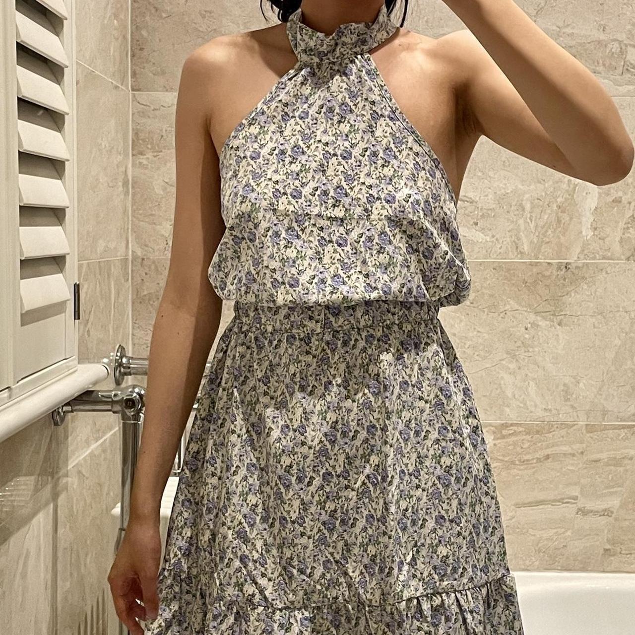 Floral halter neck sundress backless minidress... - Depop
