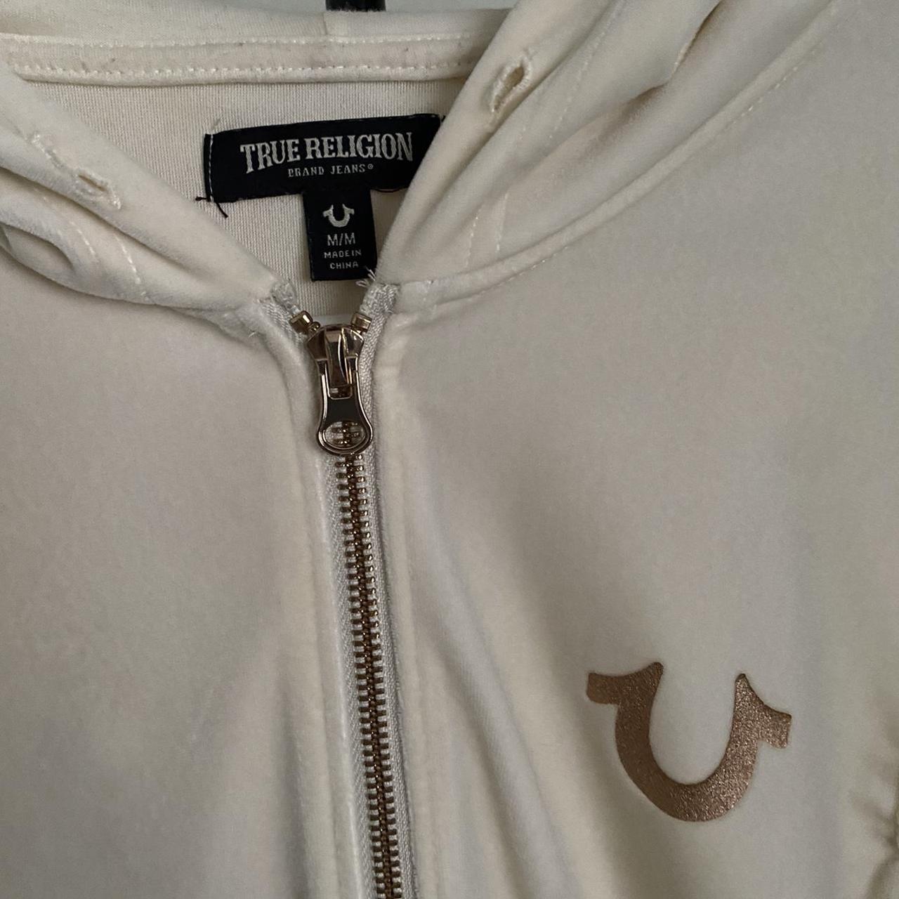 True Religion Women's Cream and Gold Jacket | Depop