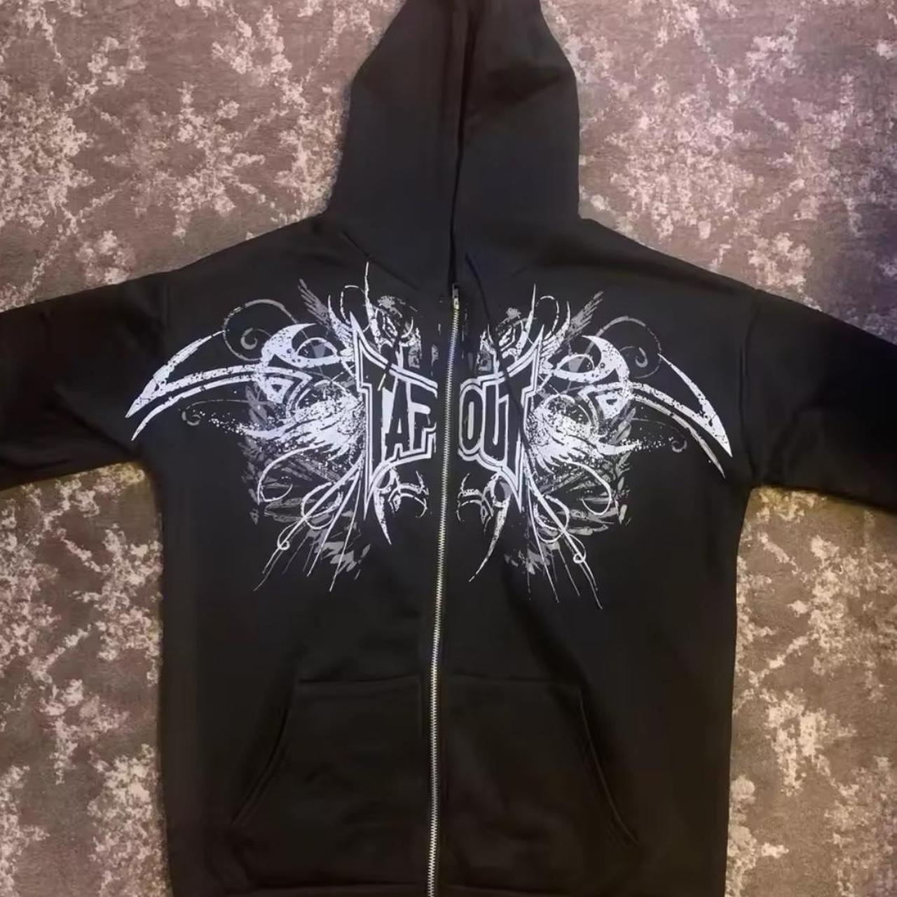 Black and white vintage Affliction zip up hoodie... - Depop