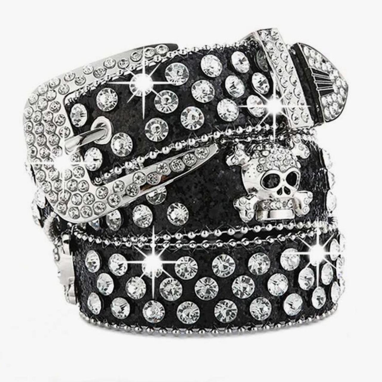 Black and silver rhinestone skull belt (fake bb... | Depop