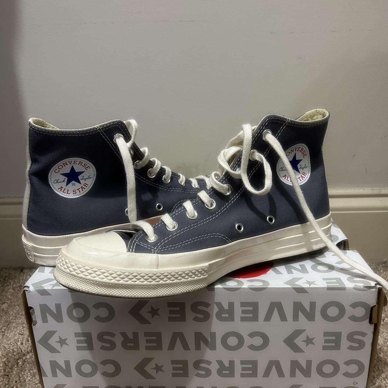 Grey/black high top Cdg converse Size 9 Comes... - Depop