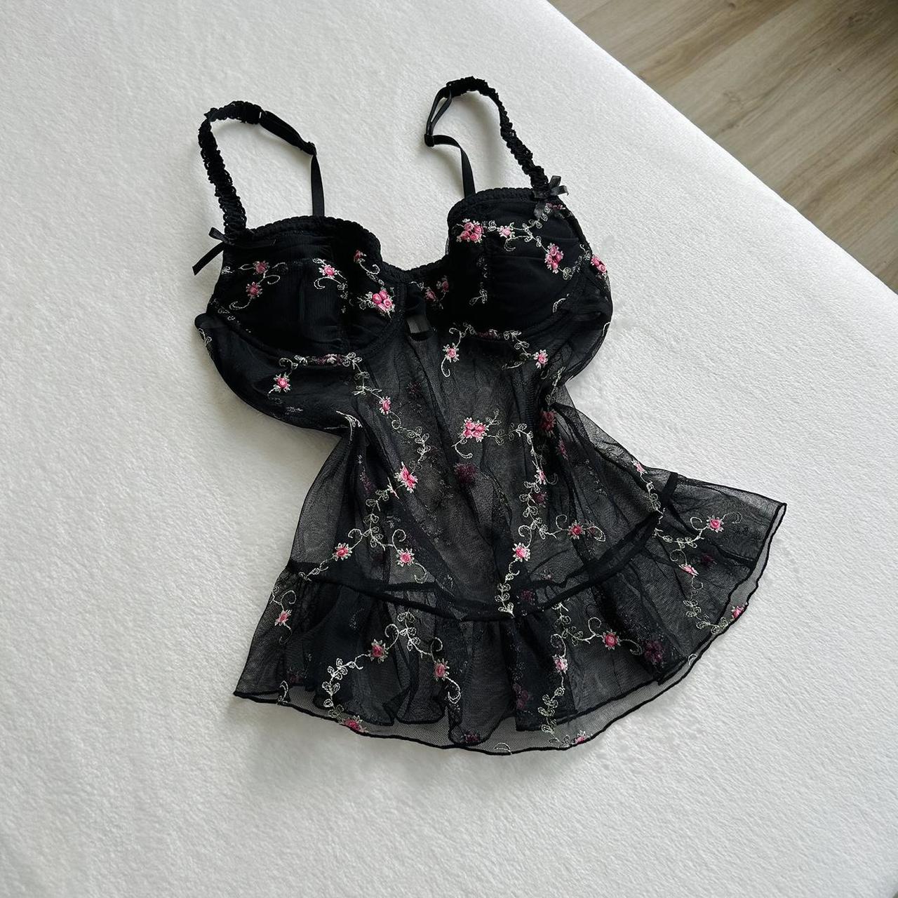 Cute little Rampage black flower pattern corset top... - Depop