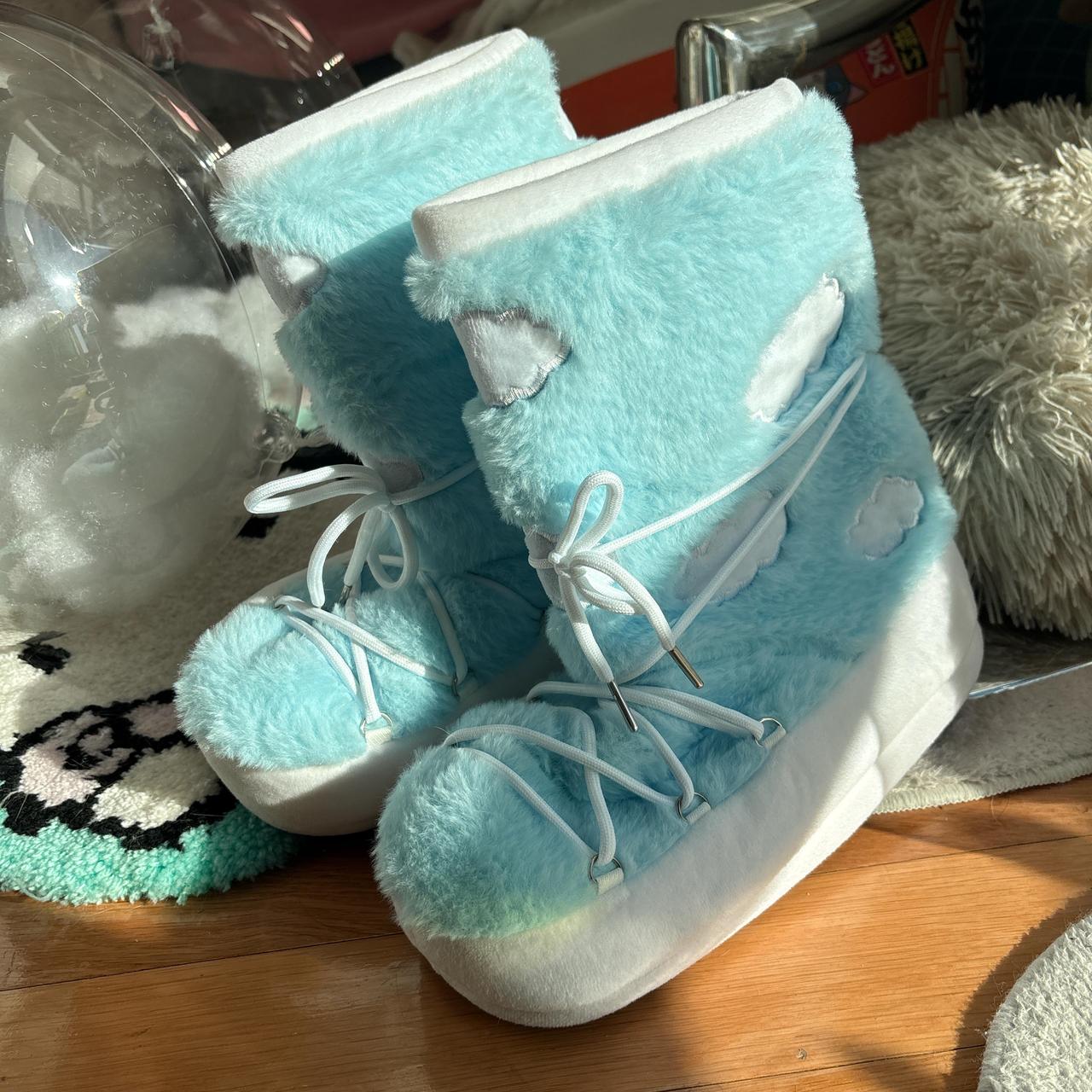 DOLLSKILL Blue and white furry cloud moon boots ☁️... | Depop