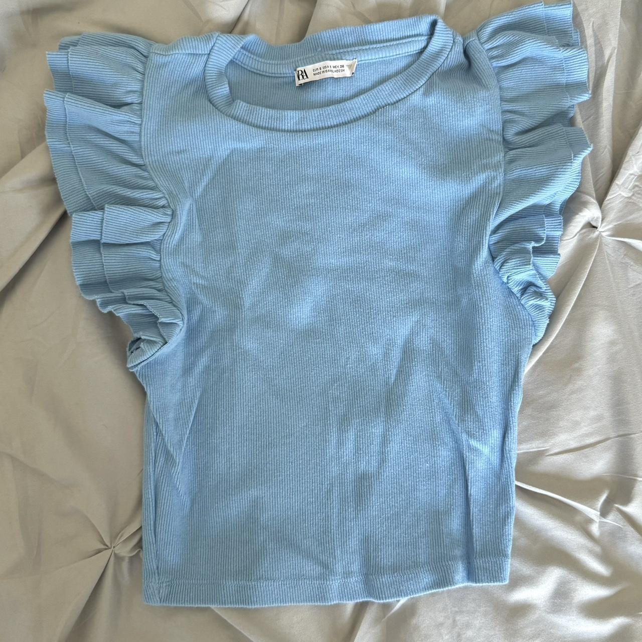 zara blue ruffle shirt size small - Depop