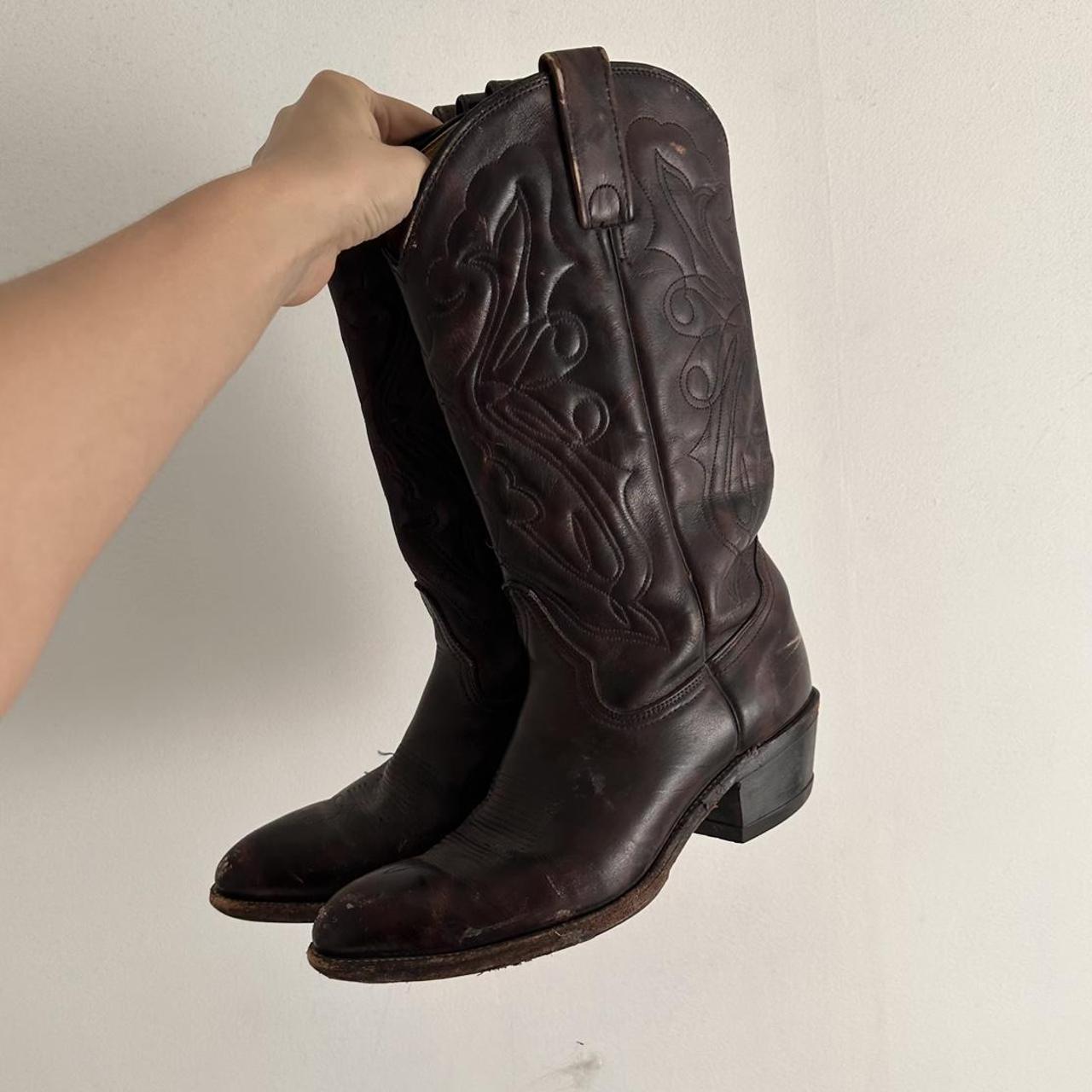 Vintage western dark brown/red cowboy boots A few... - Depop