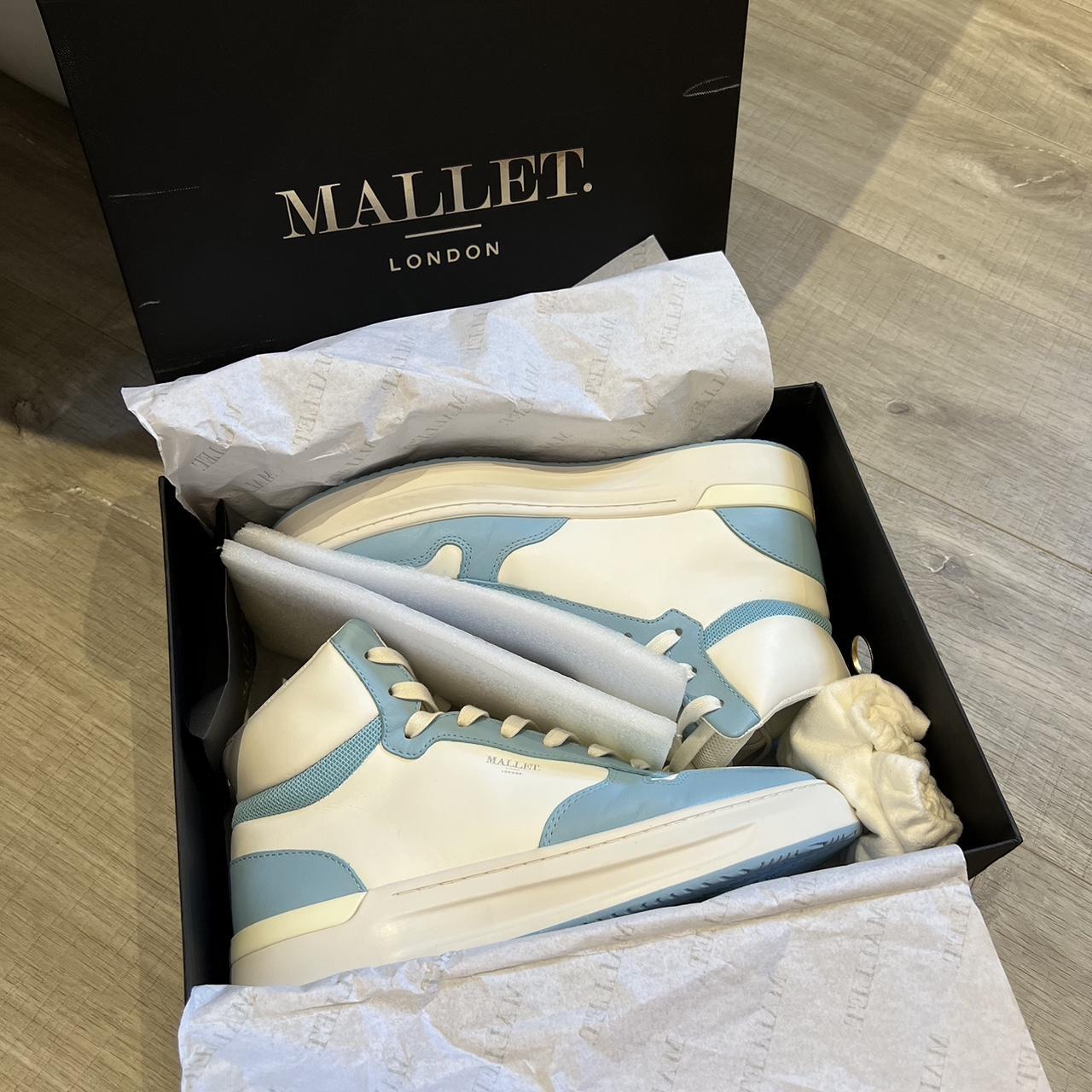 Mallet London/Hoxton Mid/blue & white trainers/boots... - Depop