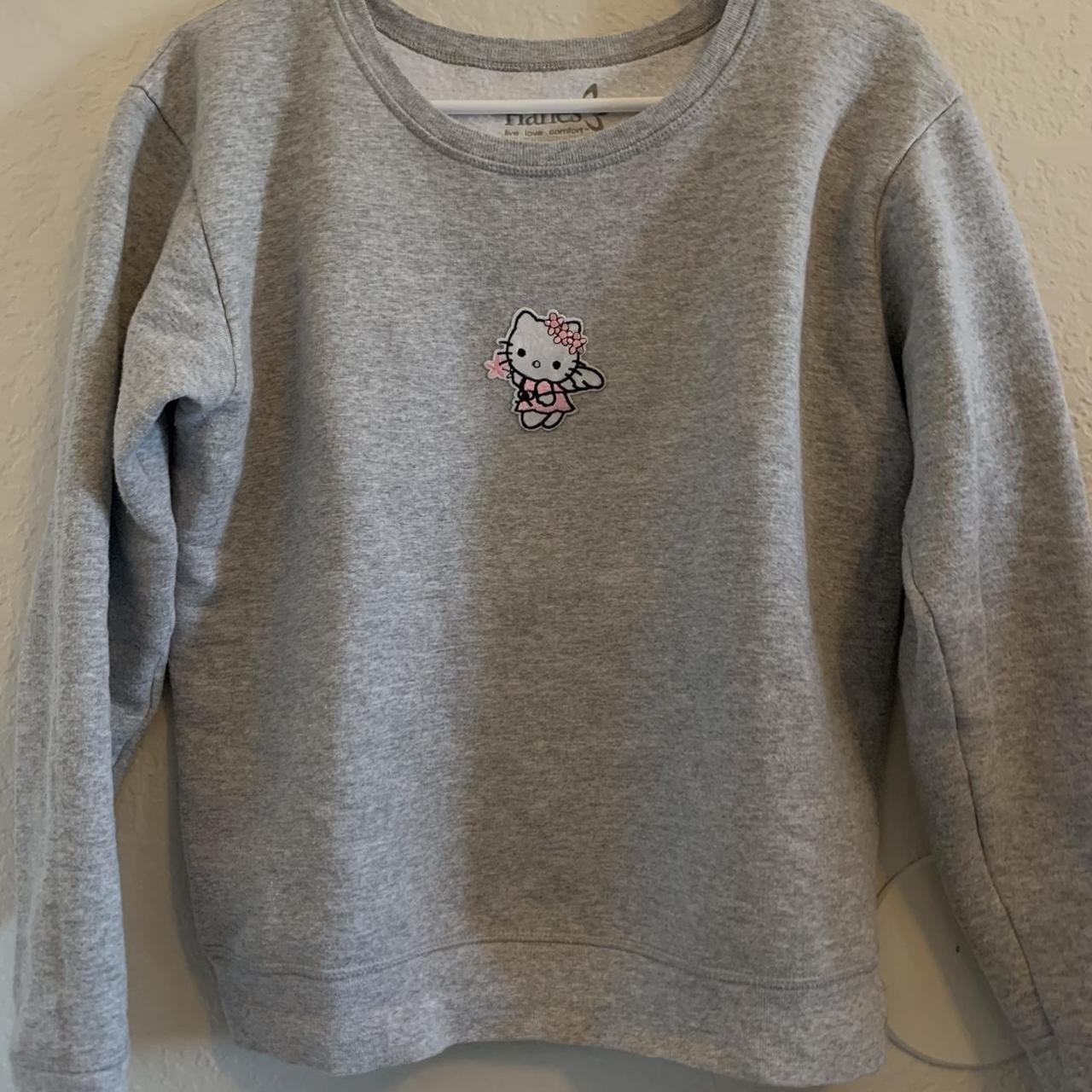 Grey HELLO KITTY crewneck -Size Medium -Shipping... - Depop