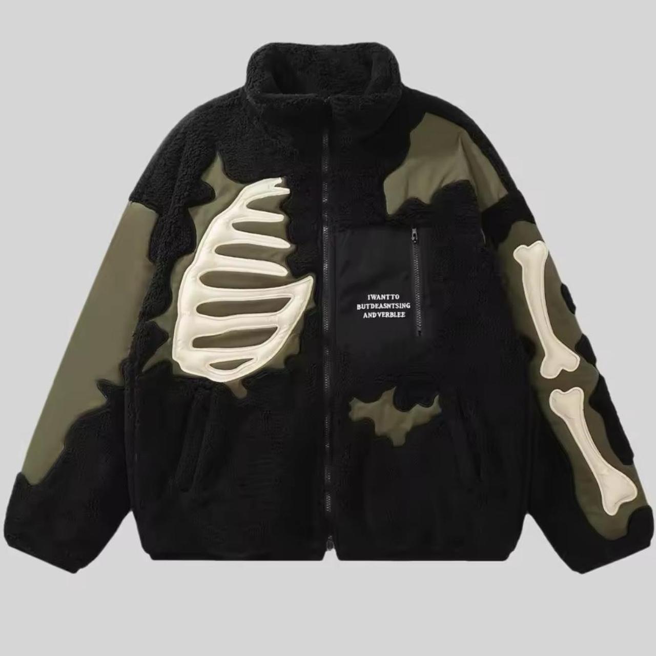 “Skeleton Coat” Black and green streetwear jacket | Depop