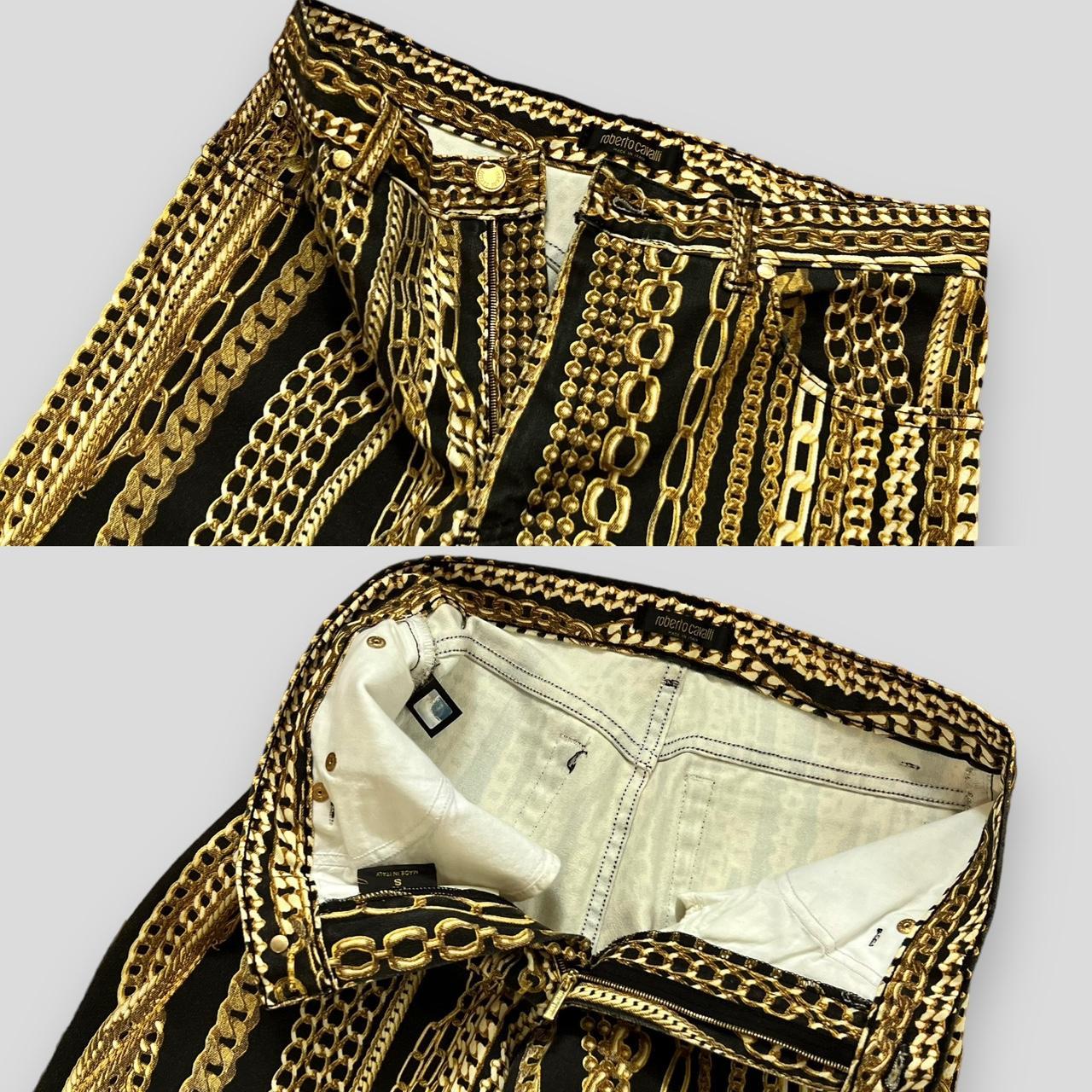 Vintage Roberto Cavalli Chain-Link Print Jeans... - Depop