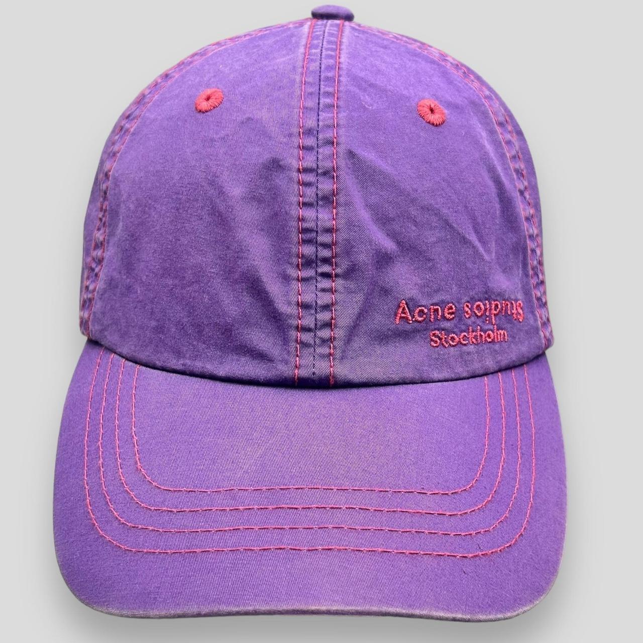 Acne Studios Purple Logo-Embroidered Cap Size: One... - Depop