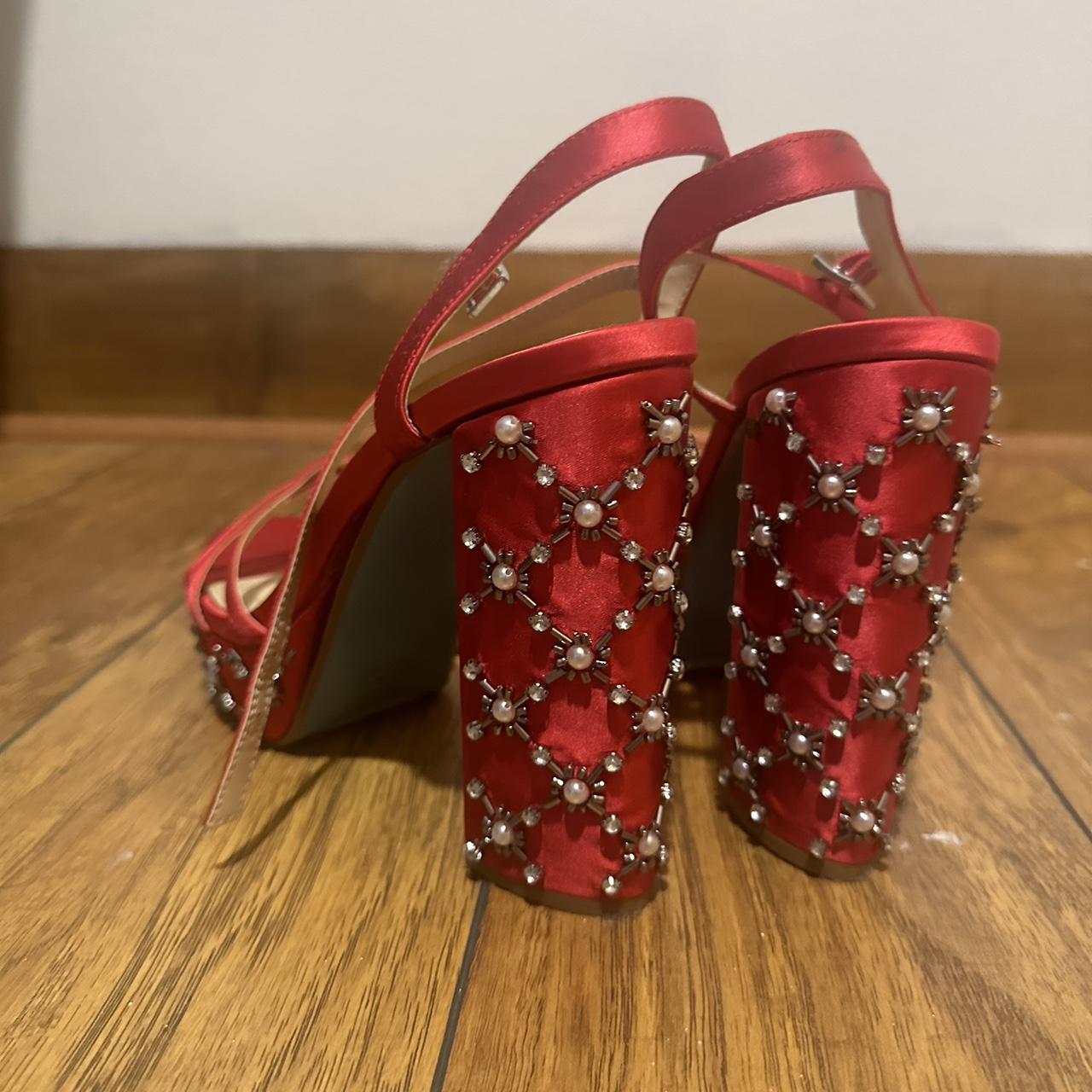 Beautiful red heels with pearls, silver, and jewels,... - Depop