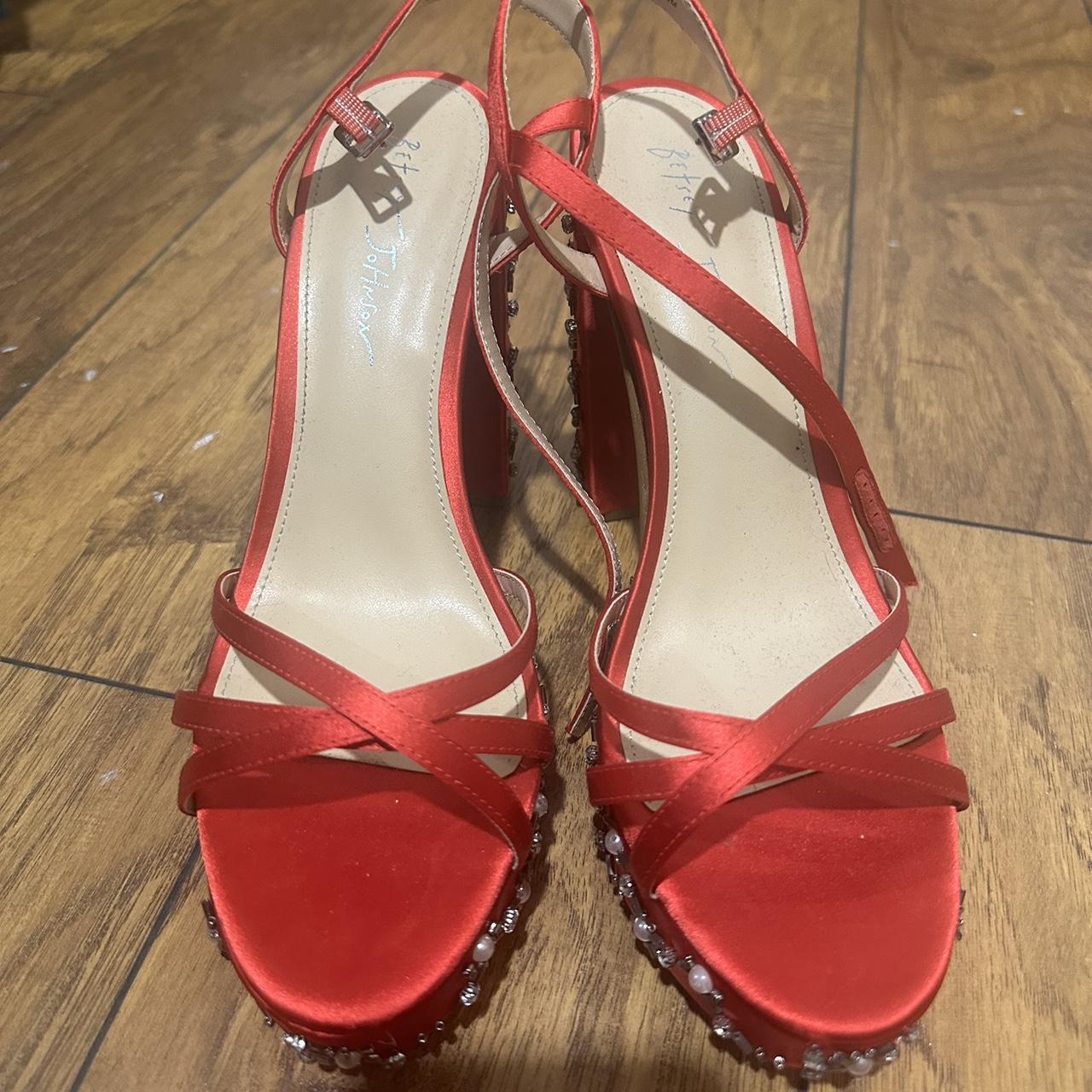 Beautiful red heels with pearls, silver, and jewels,... - Depop