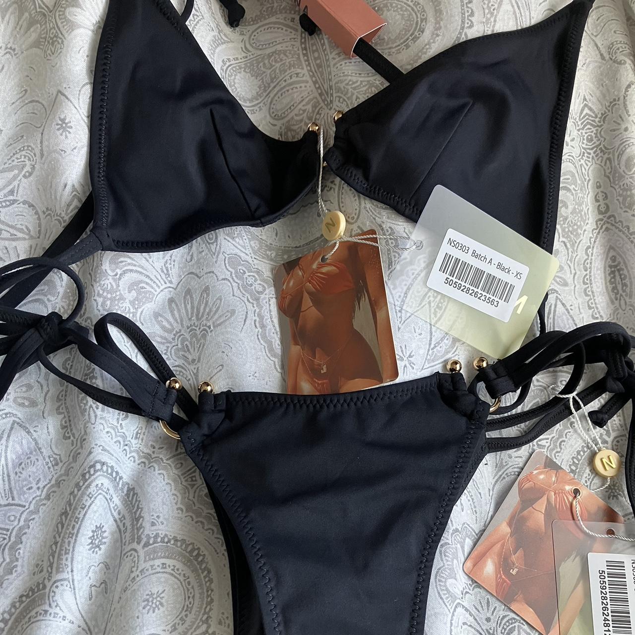 Ohpolly swim set bikini black with gold hoop design... - Depop