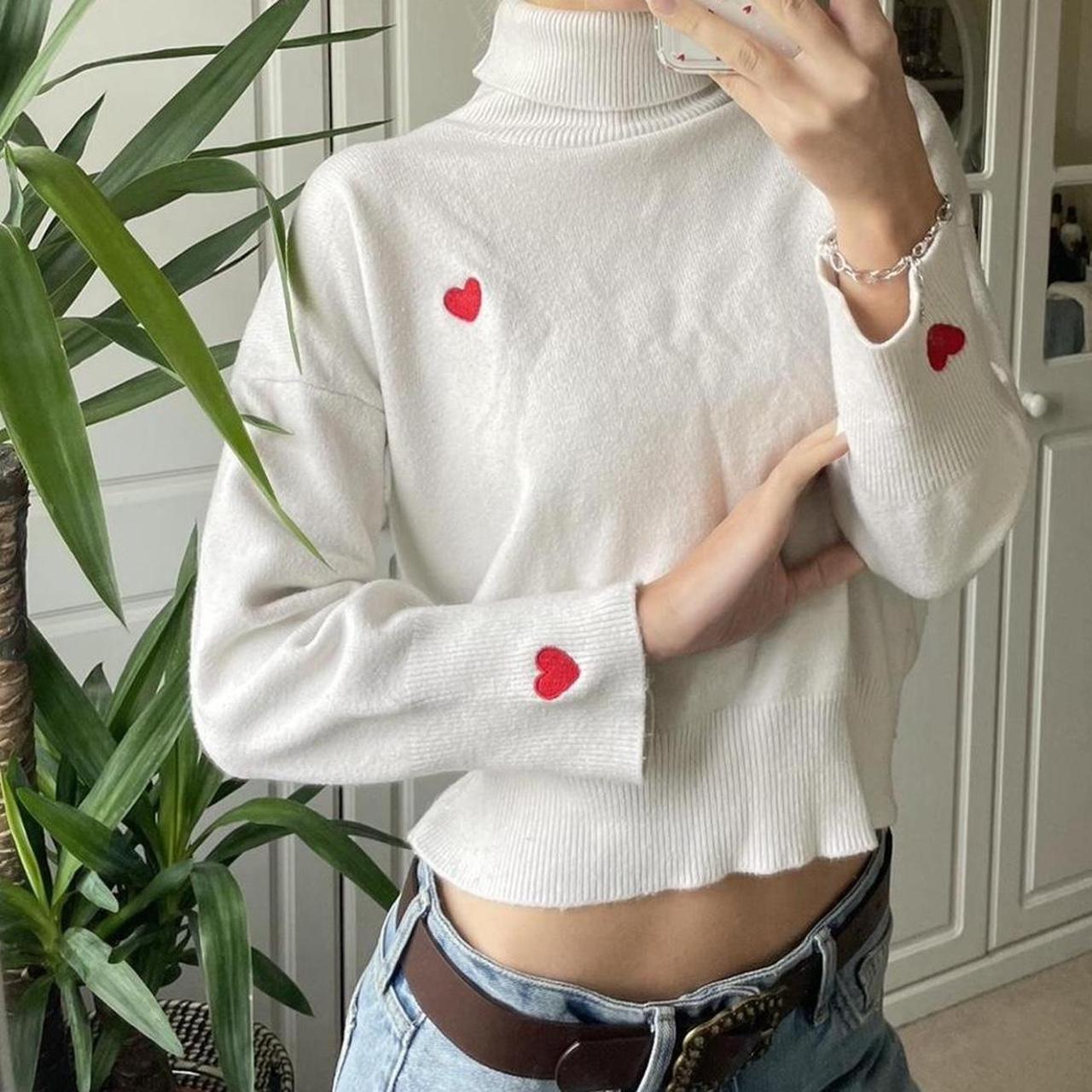 Super cute embroidered love heart jumper Knitted... - Depop