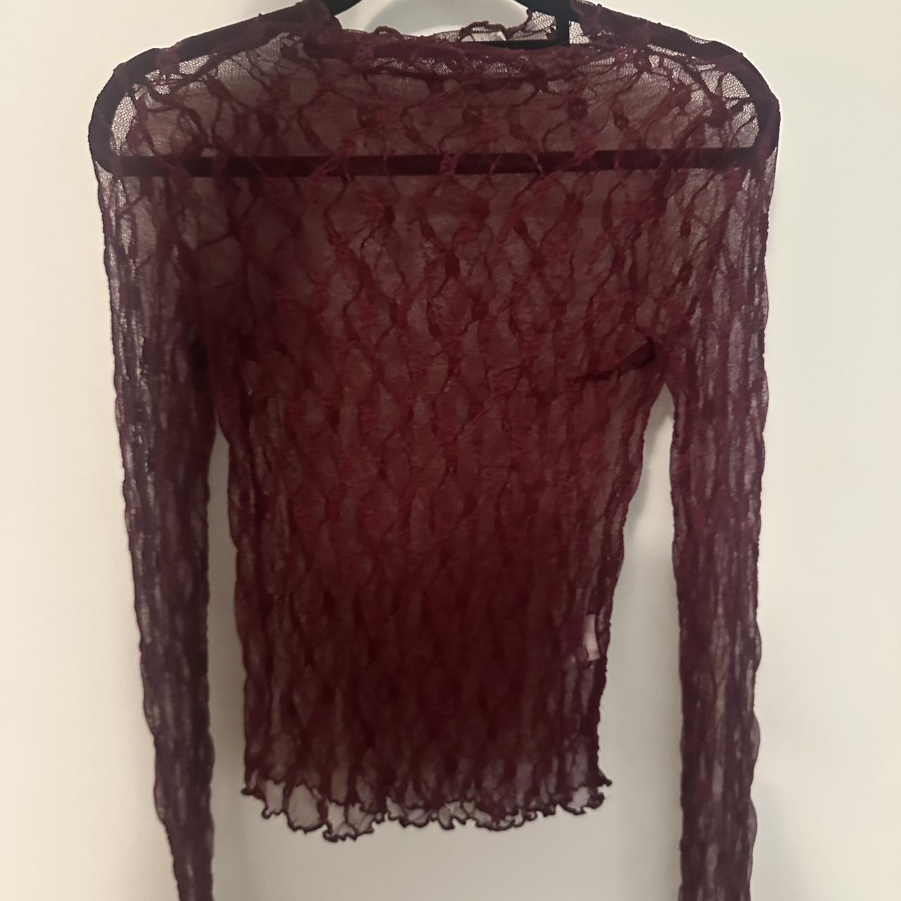 Glassons wine red sheer lace top Size small Worn a... | Depop