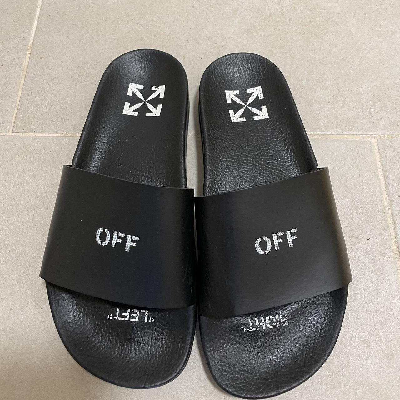 Off white sliders, size 4, they have been worn a... - Depop