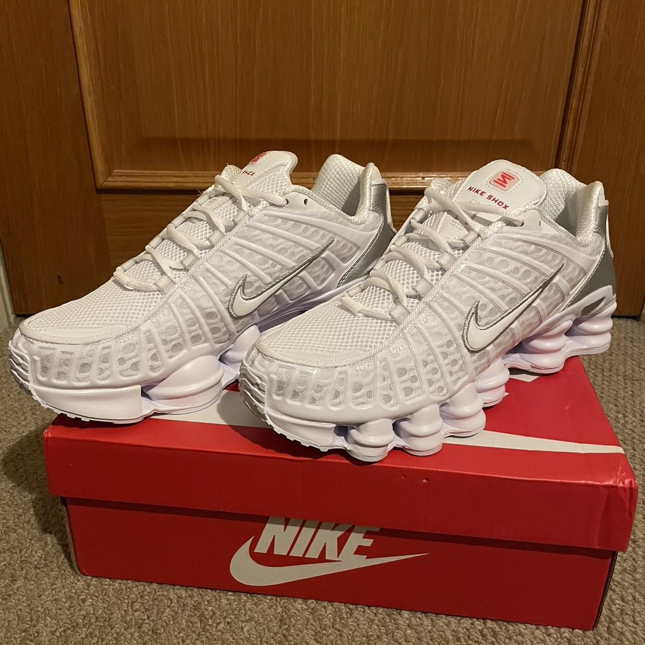 Og white shox color way, size 8.5 but fit up to 9... - Depop