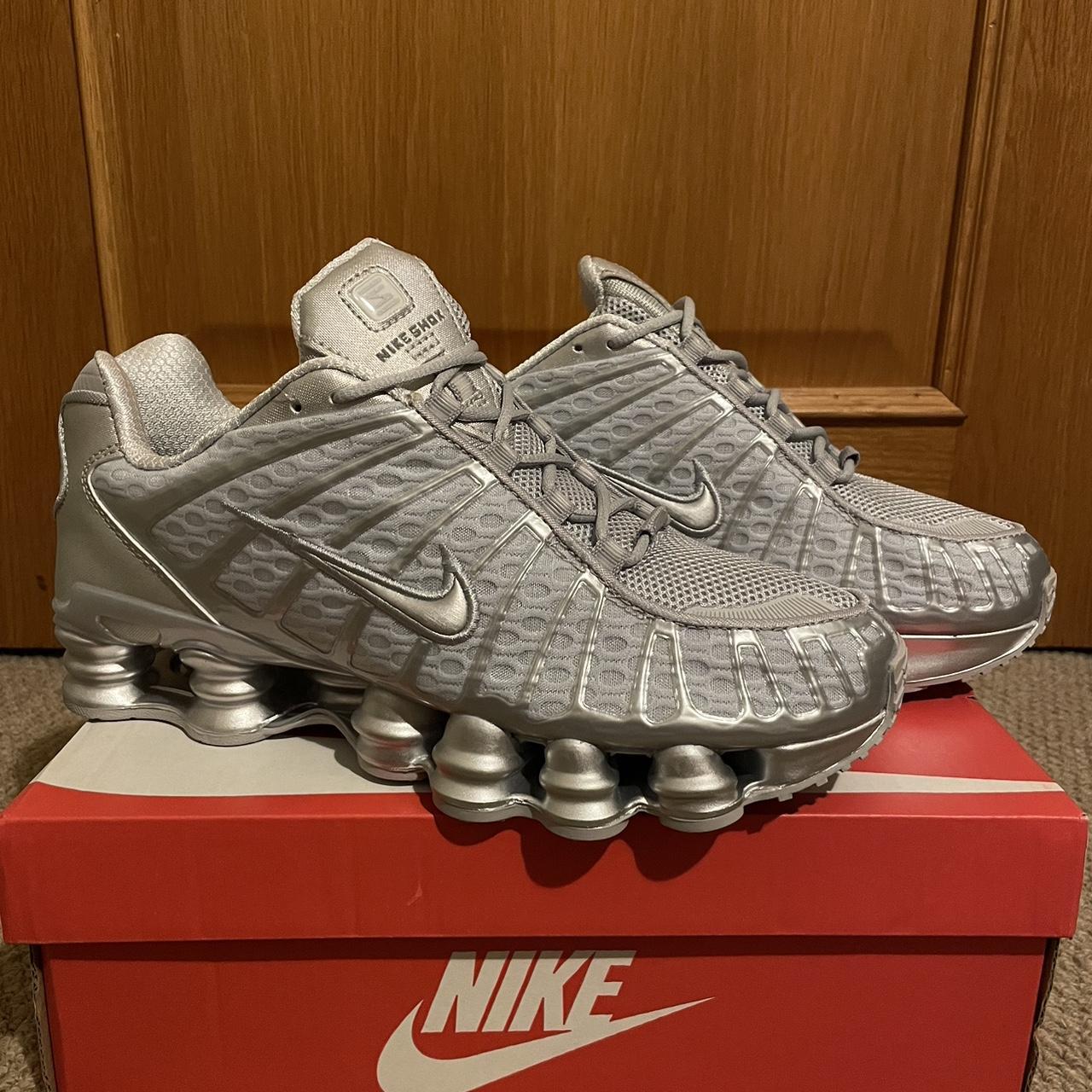 Original silver shox tl shoes, size 8.5 fit up to... - Depop