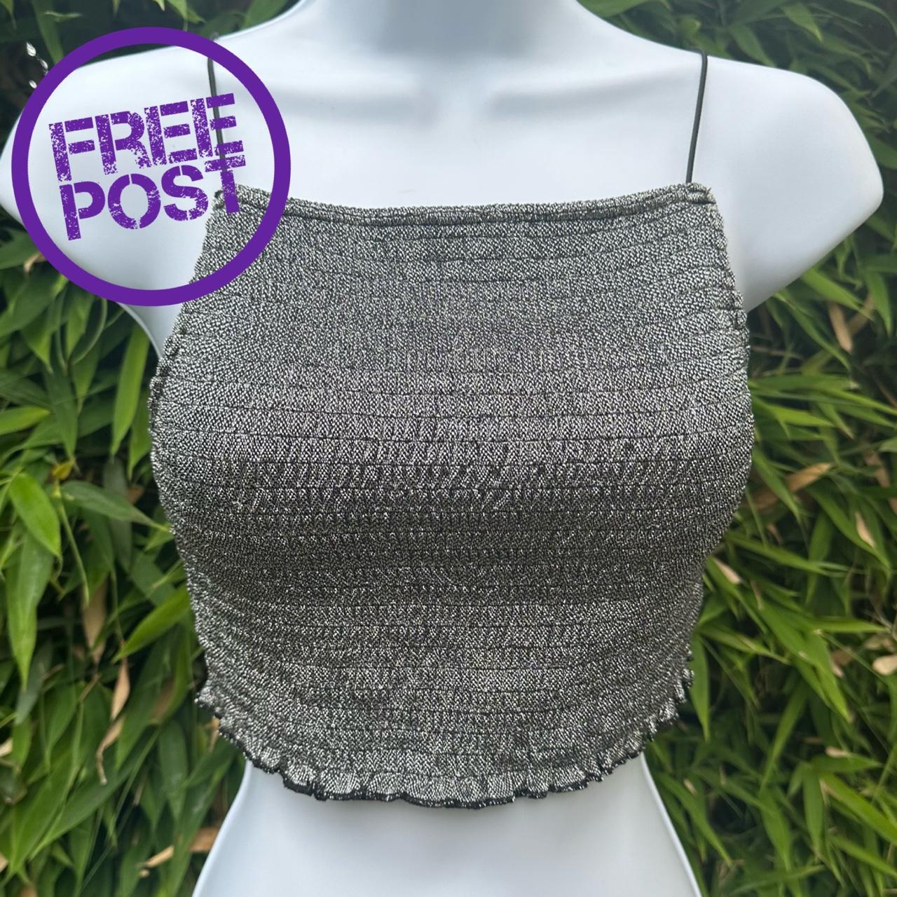 ASOS silver black crop top spaghetti straps Shirred... - Depop