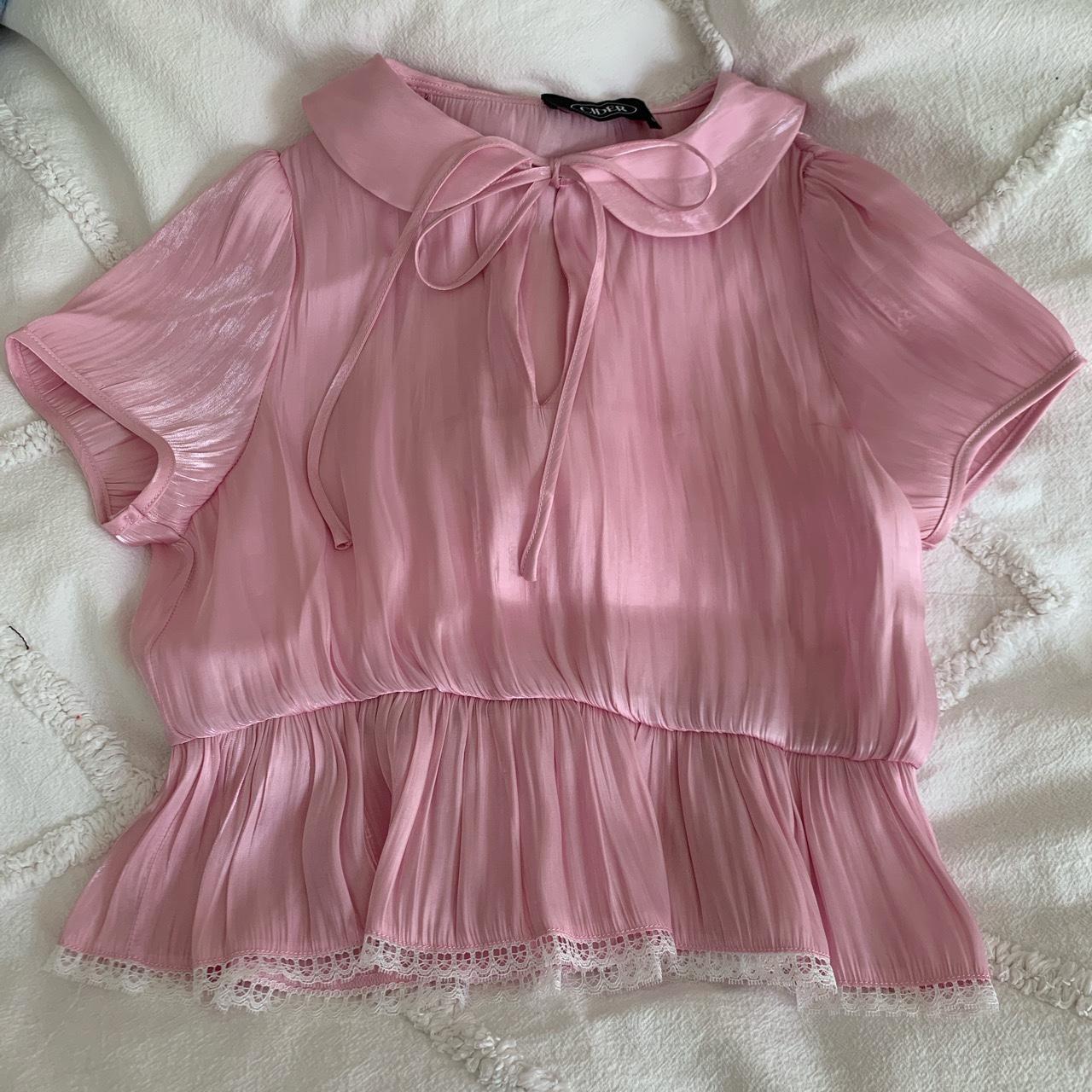 Cute Bow Blouse with Ruffle Somewhat see through,... - Depop
