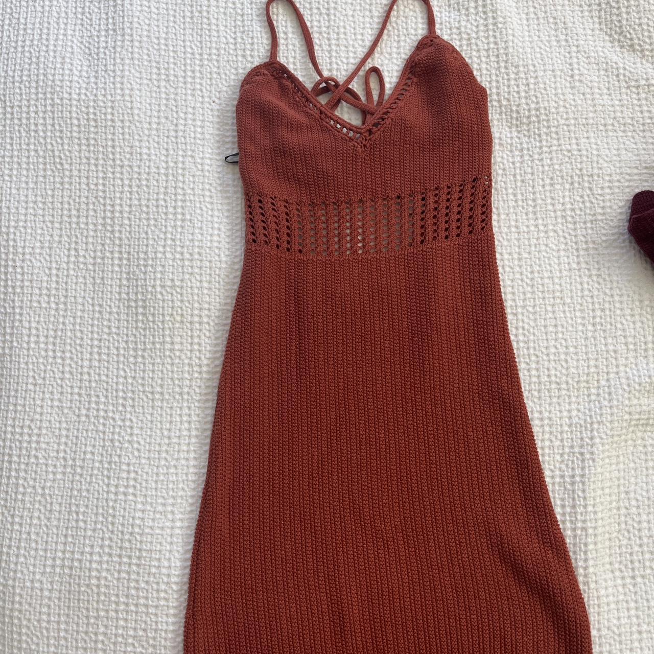 crochet maroon mini dress! super... - Depop