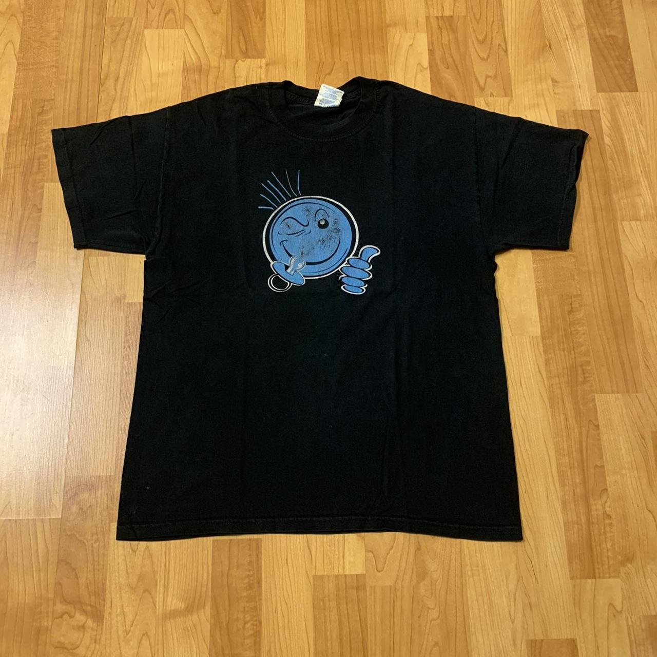 Vintage Early 2000s Blue Punk Smiley Face Graphic... - Depop