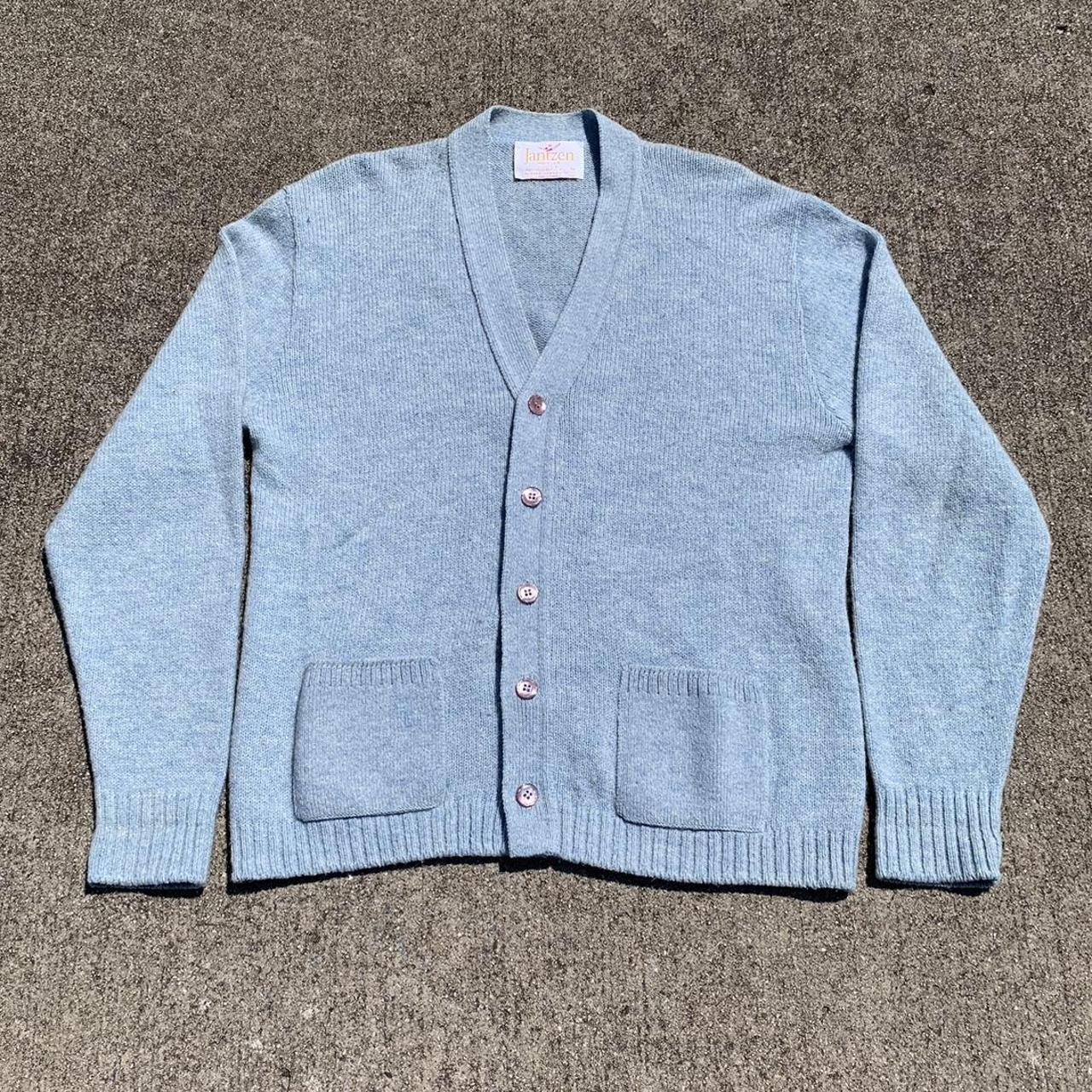 Vintage 70s/80s Jantzen Ice Blue Knit Button Up... - Depop