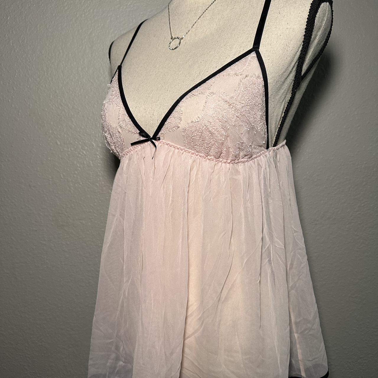 Victoria Secret baby Pink and black lace babydoll... - Depop