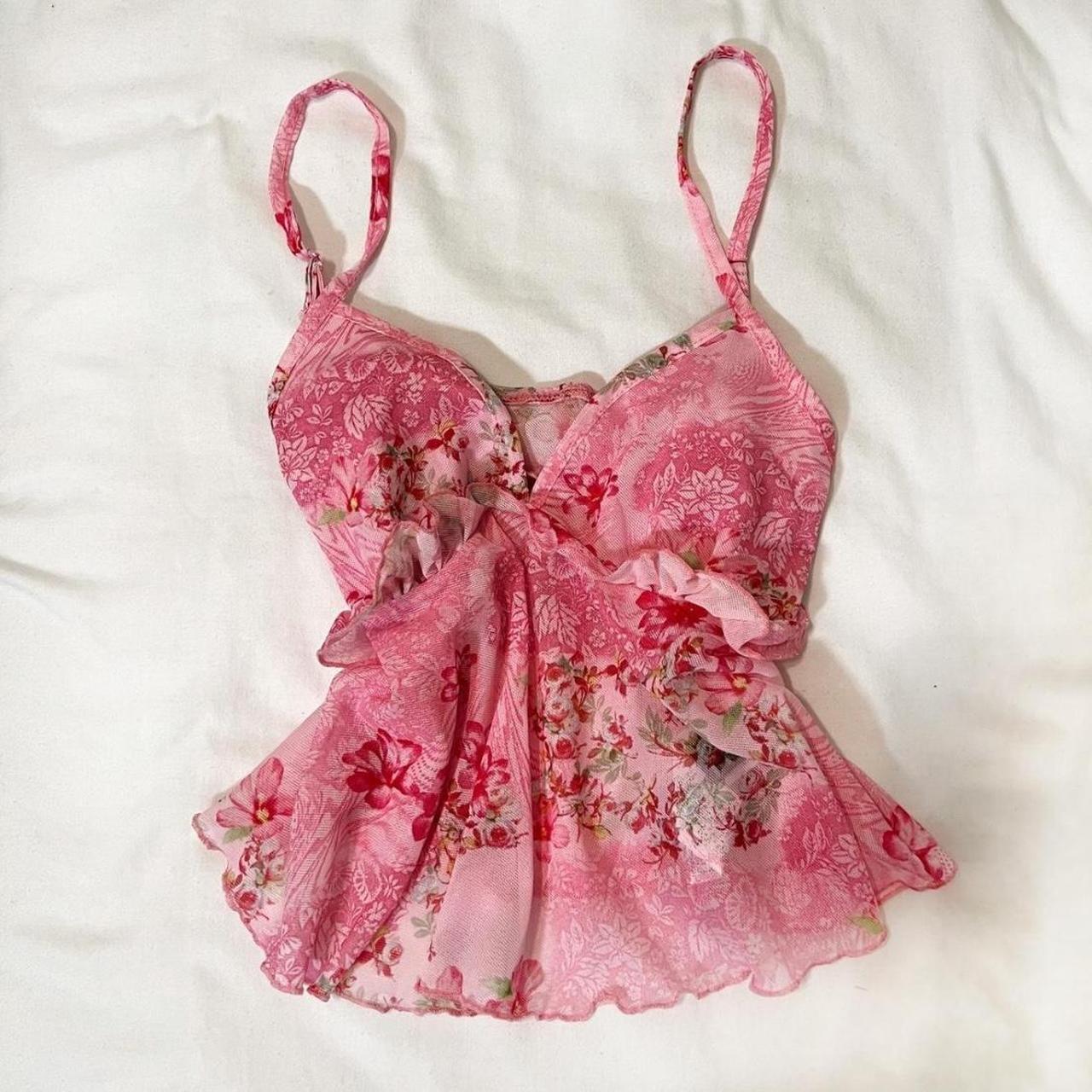 THE BARBIE CAMI 🎀 Pink floral cami top with tie... - Depop