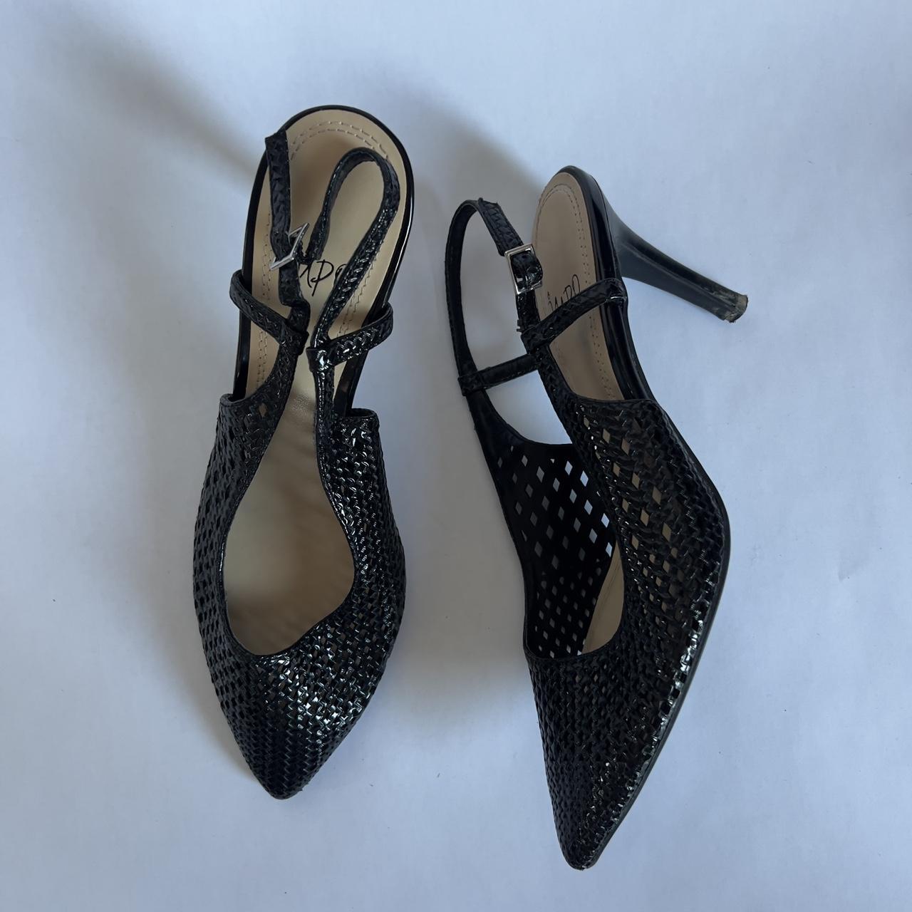Impo Black leather mesh slingback heels Size :... | Depop