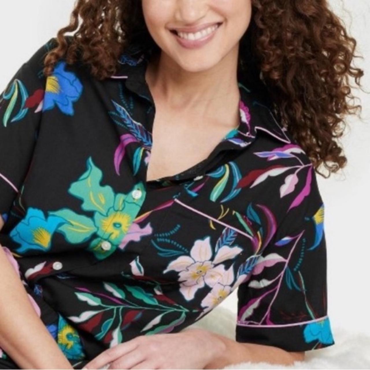 Stunning black and floral design, colorful pajama... | Depop