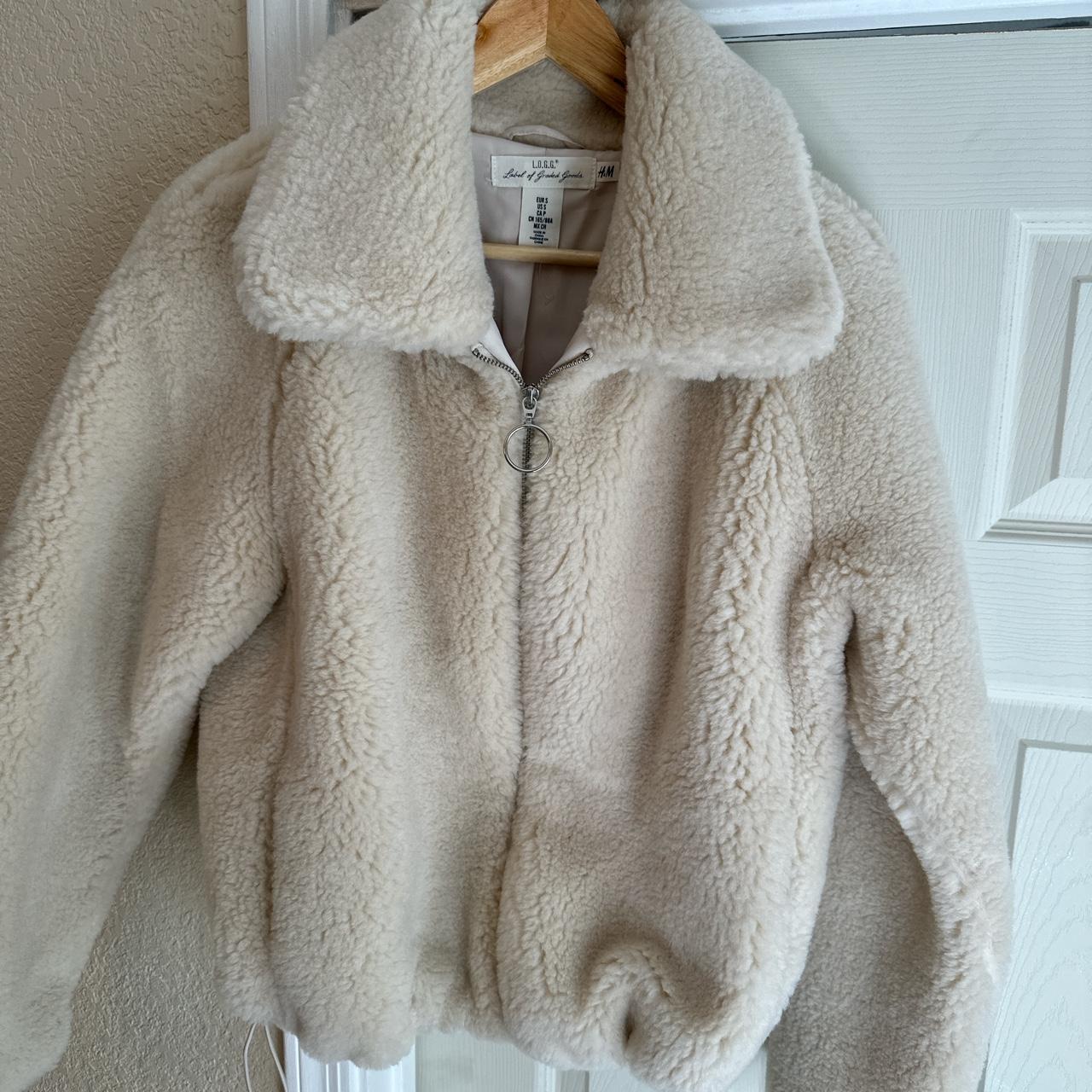 H&M Logg faux shearling jacket Color ivory Has... - Depop