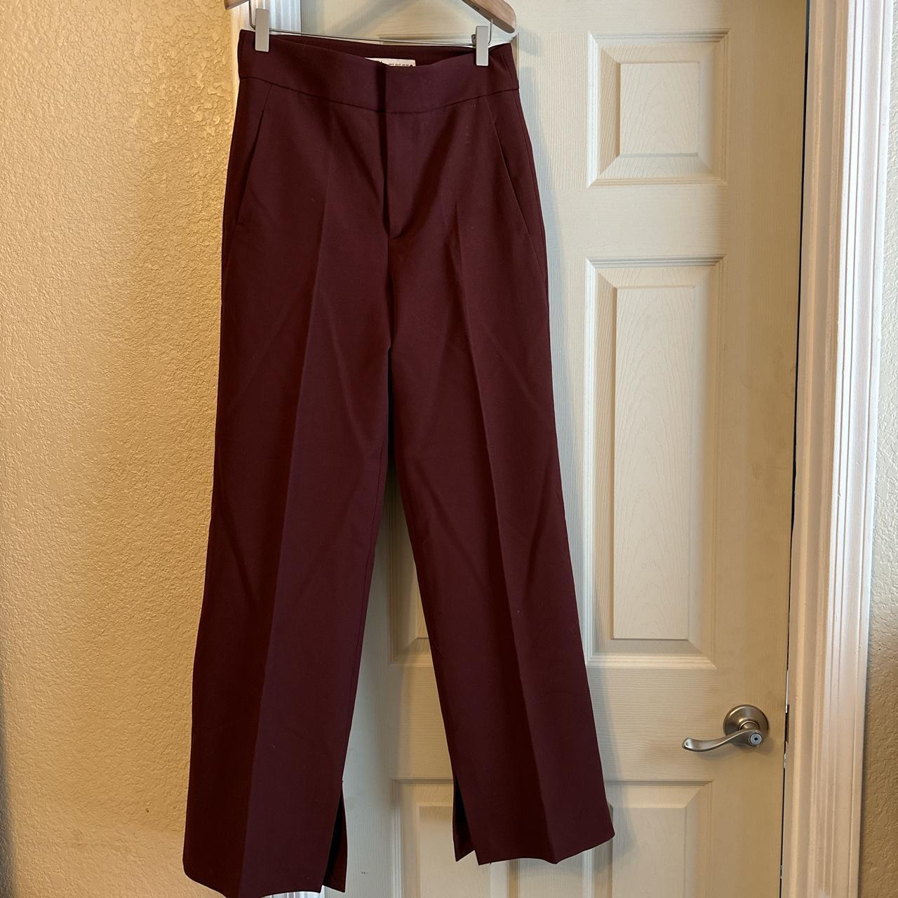 Zara burgundy wine red pants Inner split Size S... - Depop